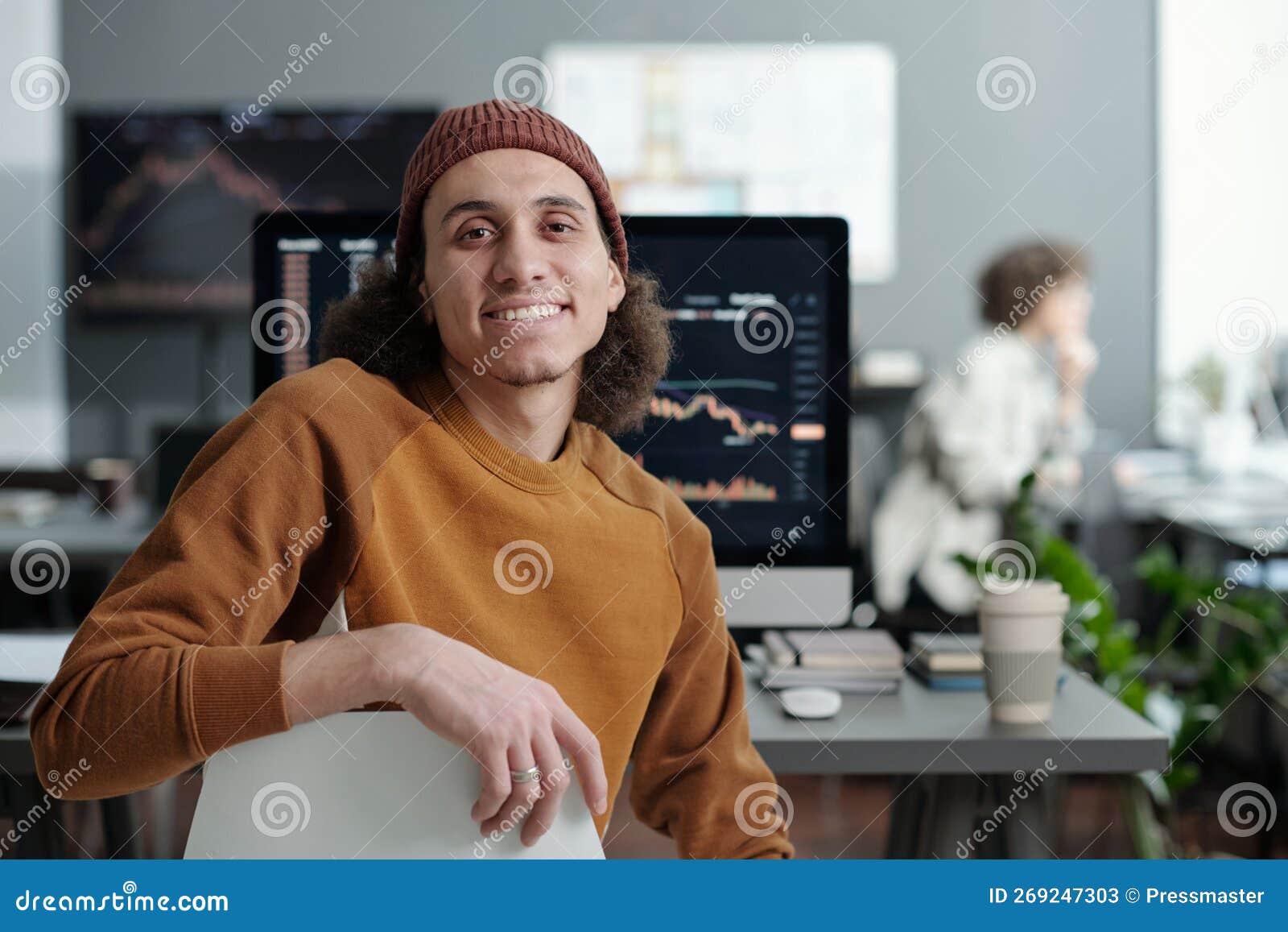 Young Smiling it Support Manager Sitting by Workplace in Front of ...