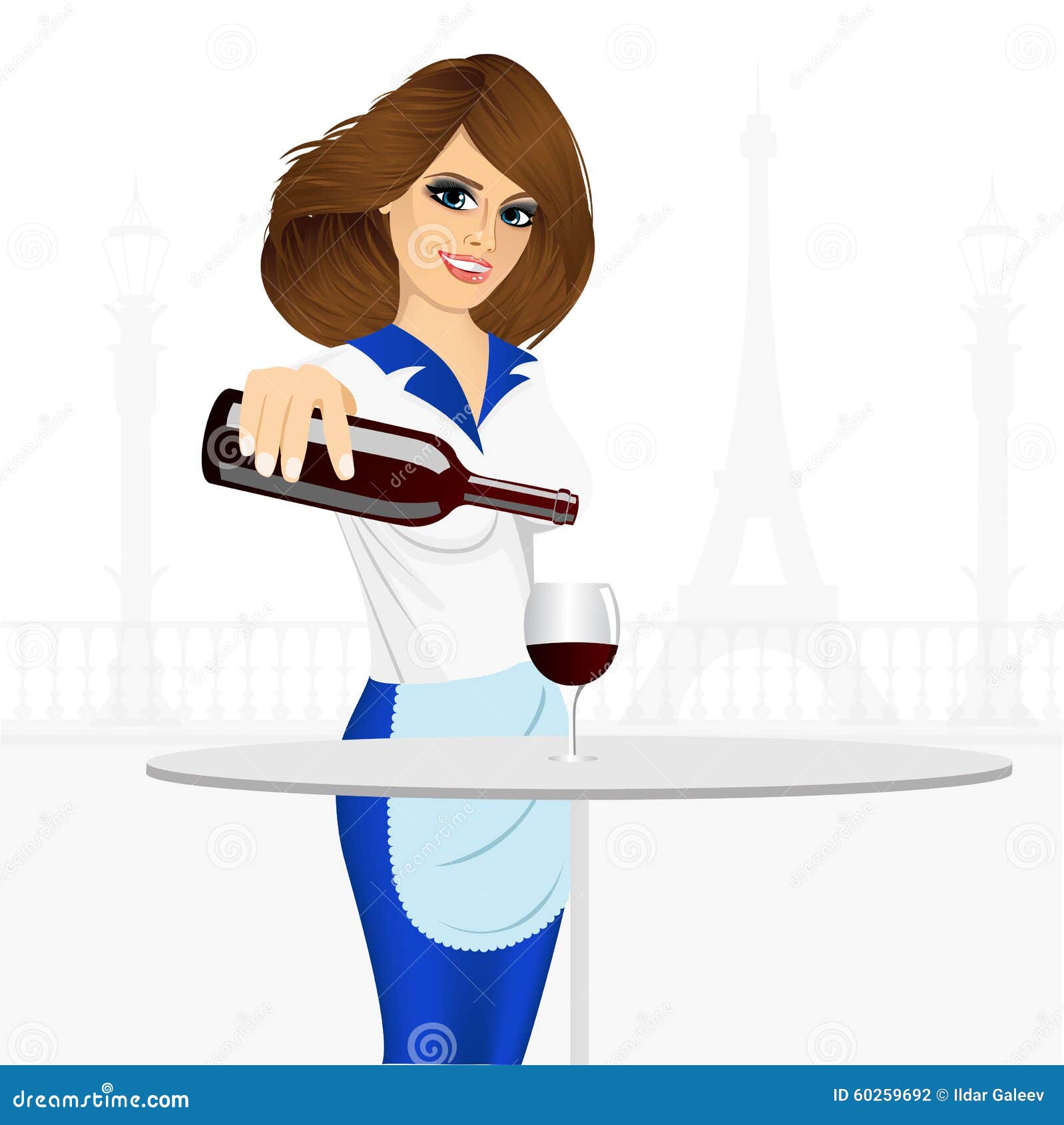 Young Smiling Waitress Pouring Red Wine Stock Vector Illustration Of