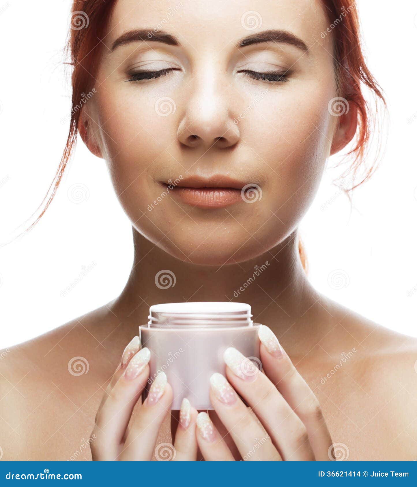 Young Smiling Woman Applying Cream on Her Face Stock Photo - Image of ...