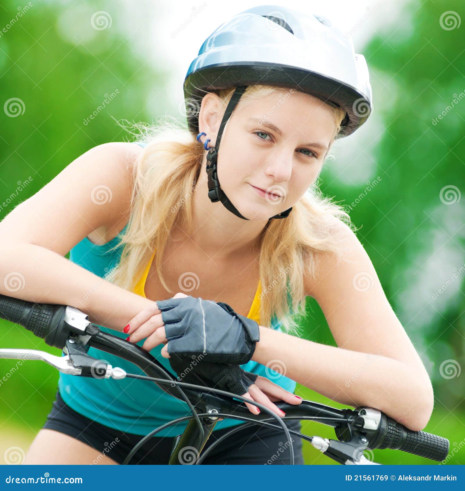Young Smiling Woman on Bike Stock Image - Image of nature, forest: 21561769