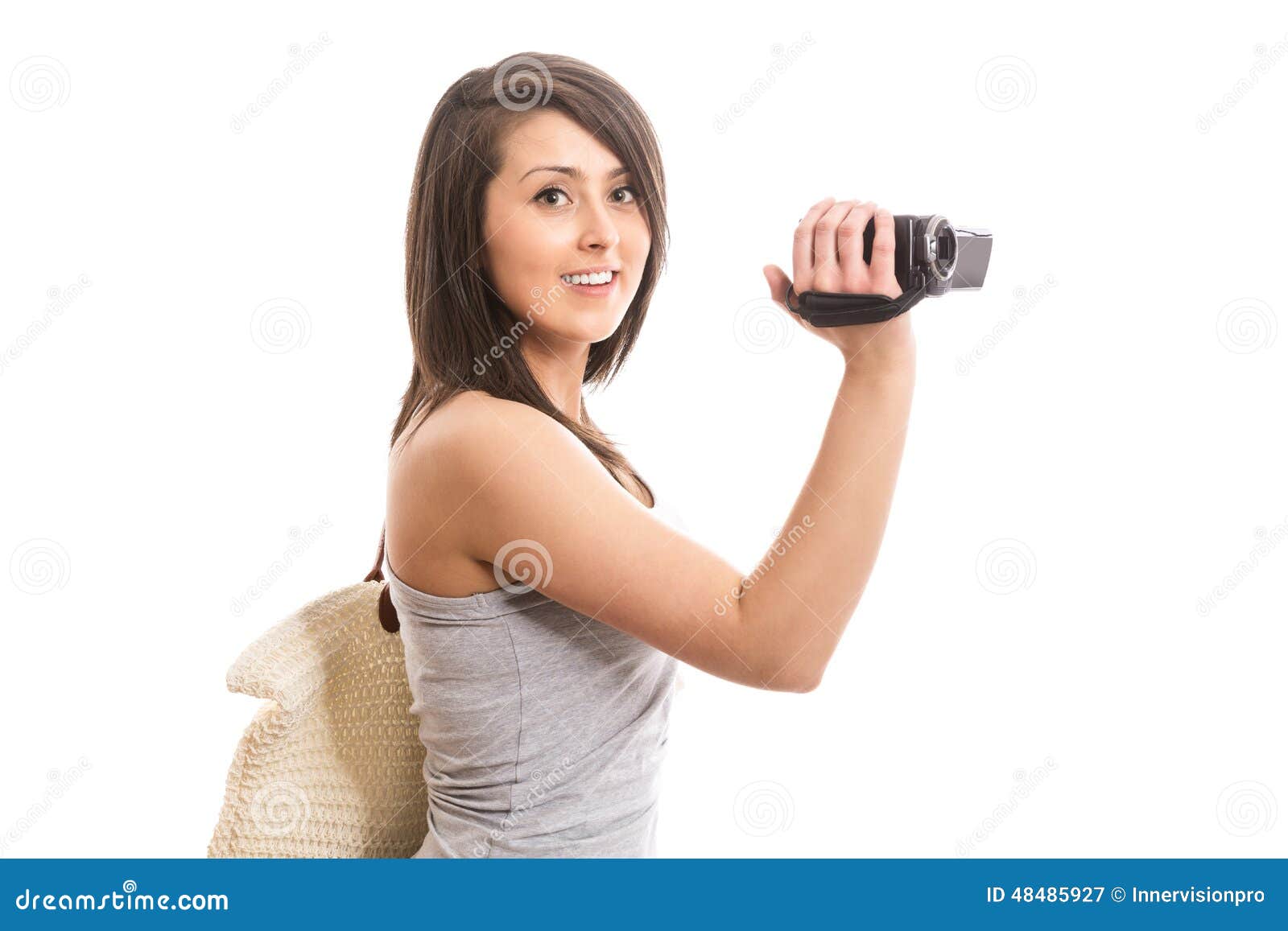 Young Smiling Woman with Camera Stock Image - Image of caucasian ...