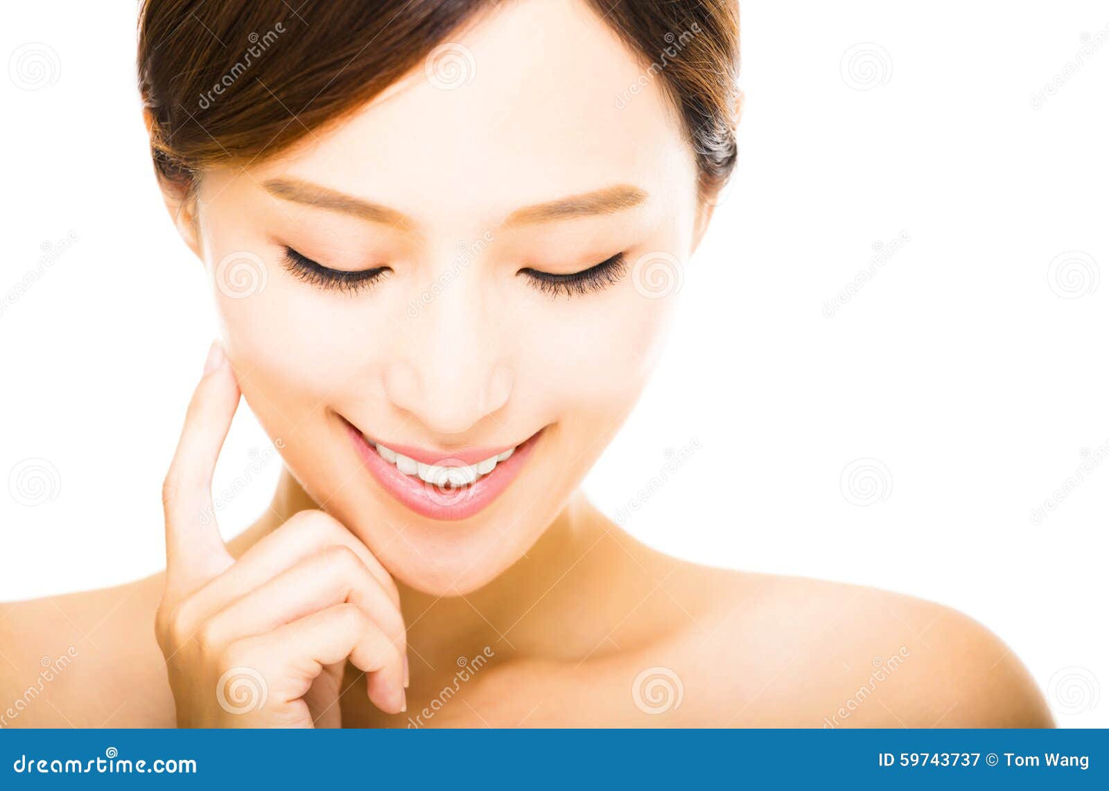 Young Smiling Woman with Clean Face Stock Image - Image of presenting ...