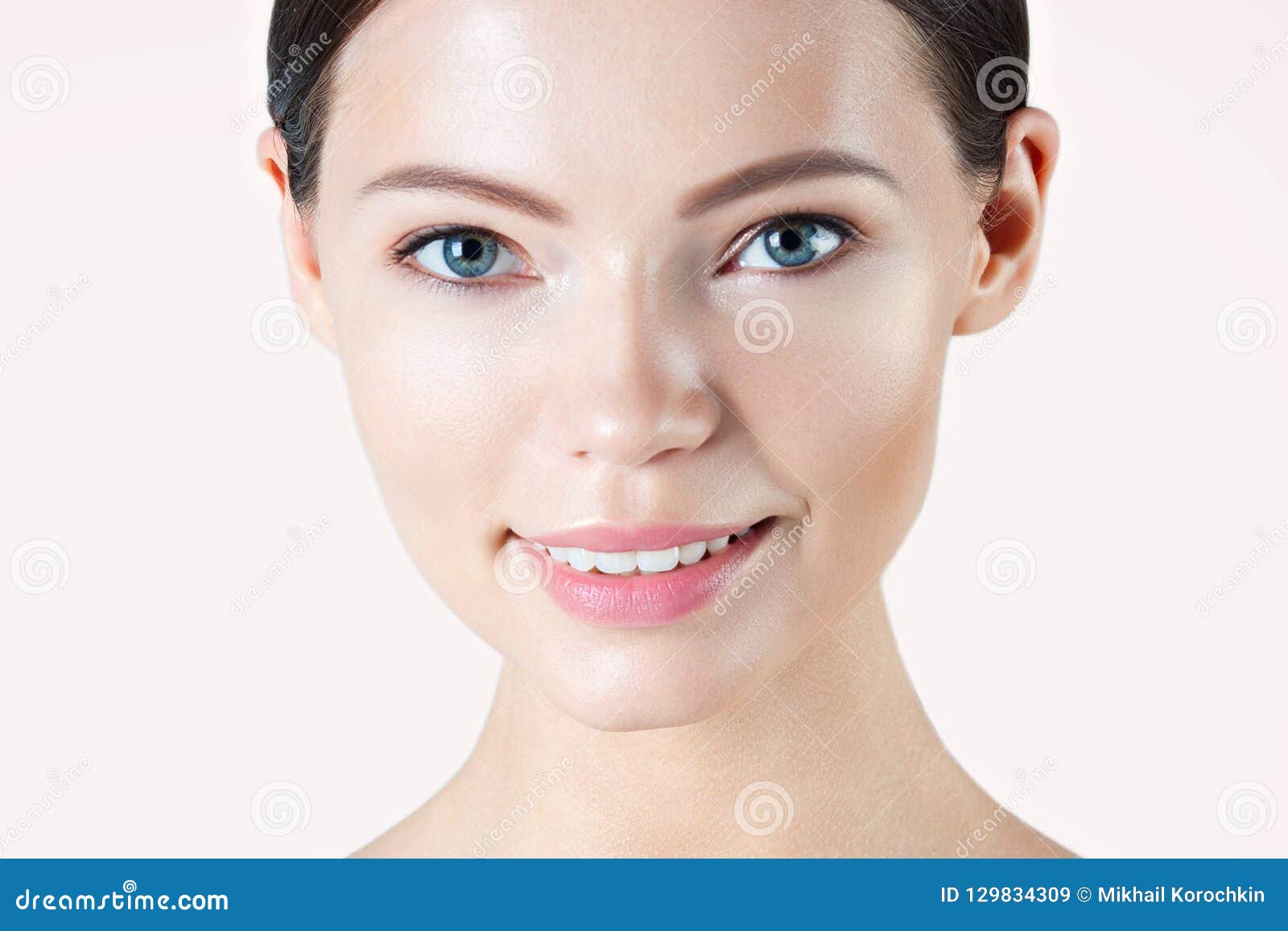 Young Smiling Woman With Clean Perfect Skin Close Up Stock Image