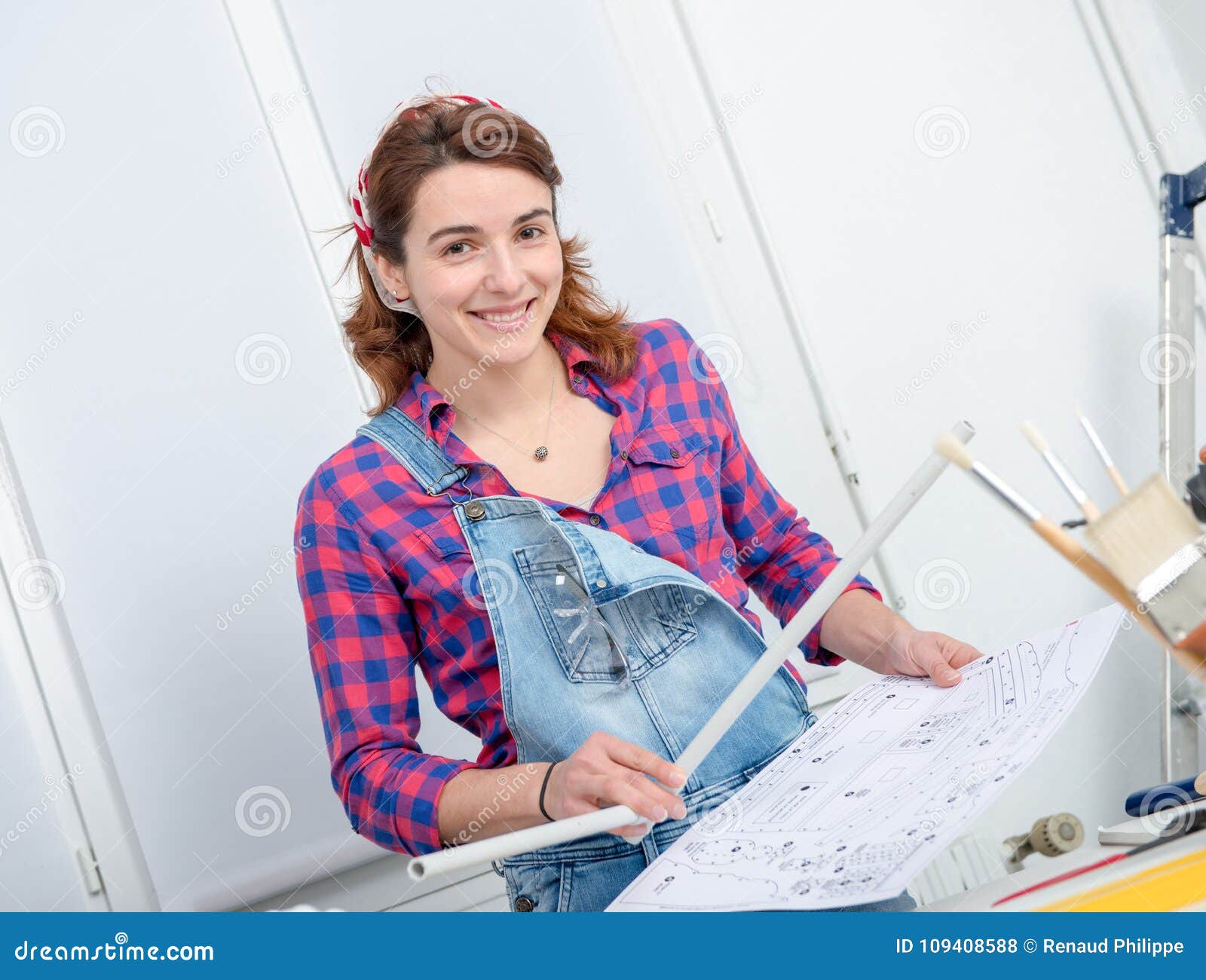 Young Woman Doing DIY Work at Home Stock Photo - Image of homework ...