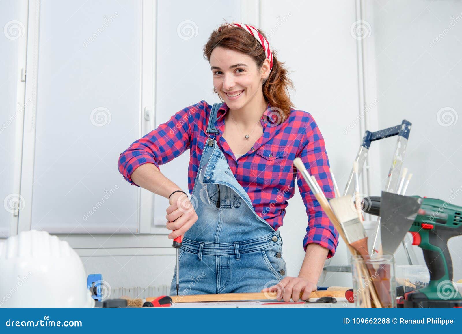 Young Woman Doing DIY Work at Home Stock Photo - Image of improvement ...