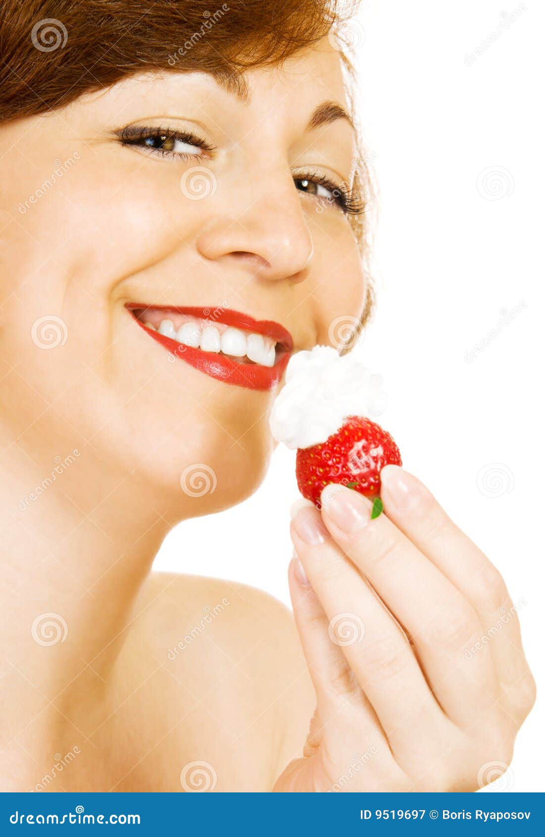 Young Smiling Woman Eat Strawberry Stock Image - Image of human ...