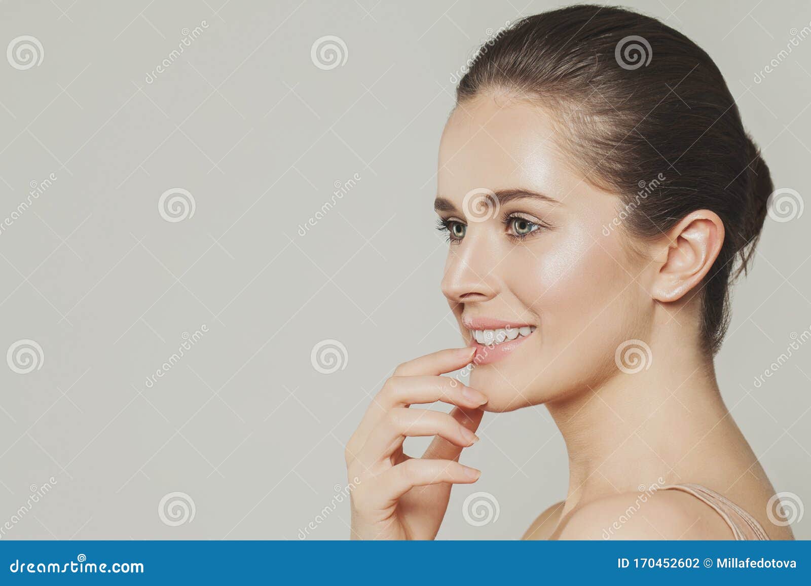 Young Smiling Woman Face Profile Stock Photo - Image of moisturizing ...