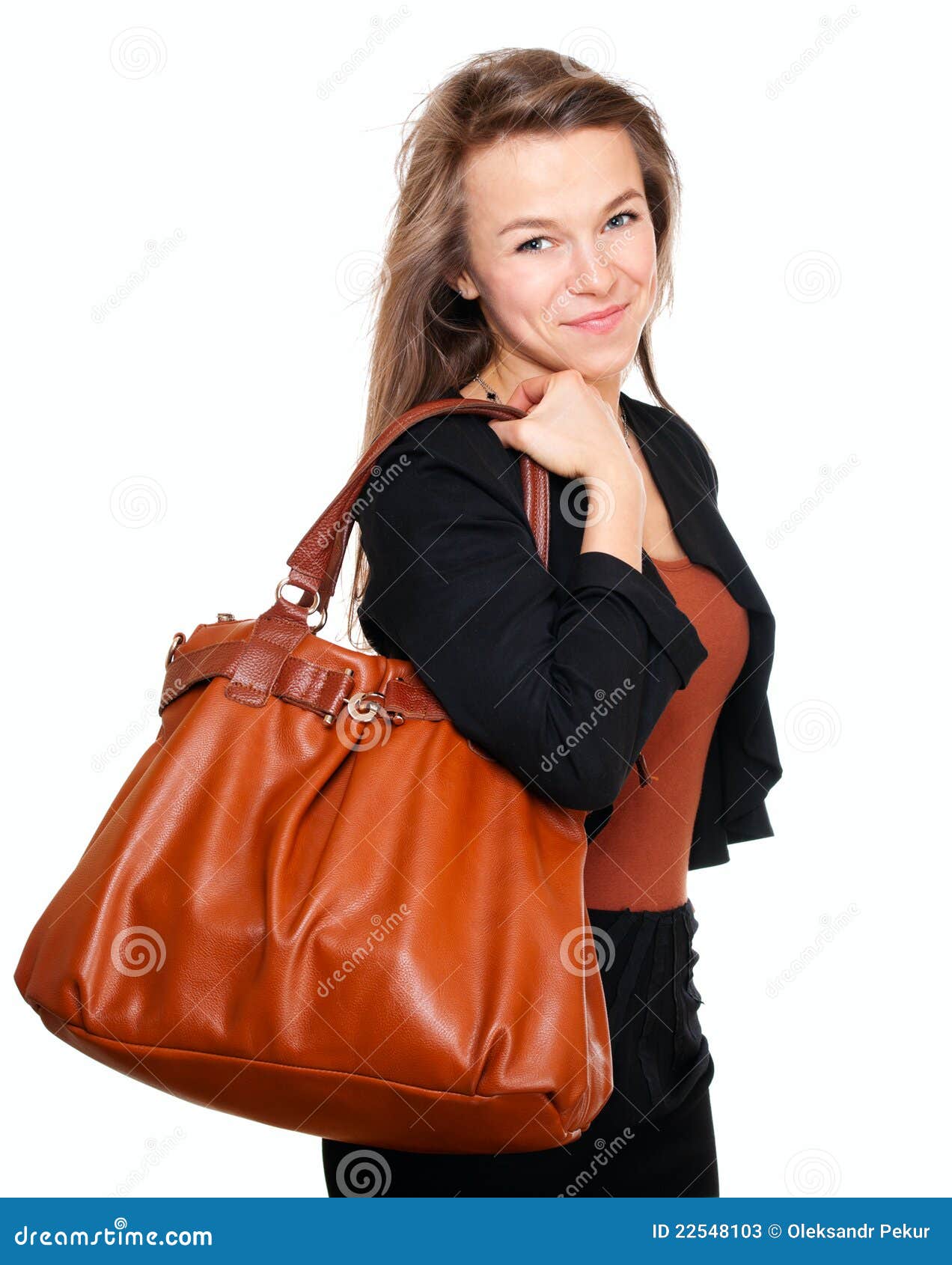 Young Smiling Woman with Handbag Stock Image - Image of smile, happy ...