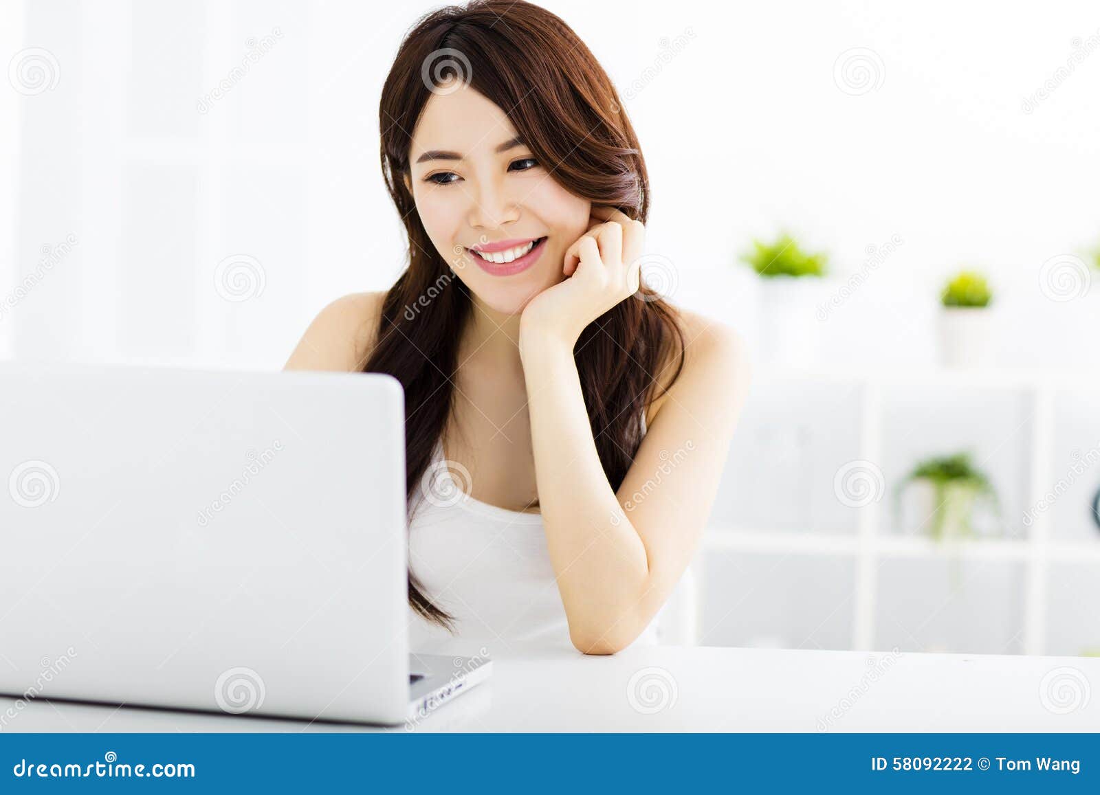 Young Smiling Woman with Laptop Stock Photo - Image of computer ...