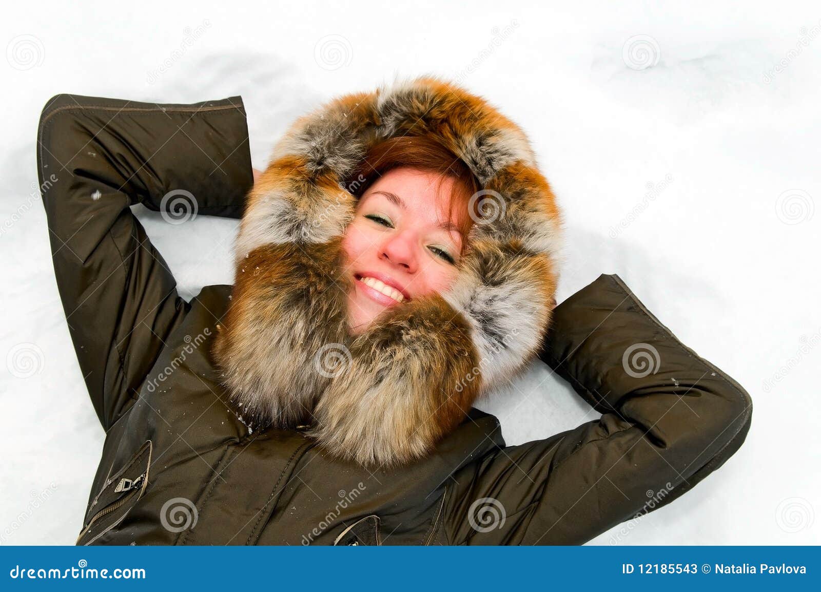 Young Smiling Woman Resting on the Snow Stock Image - Image of scarf ...