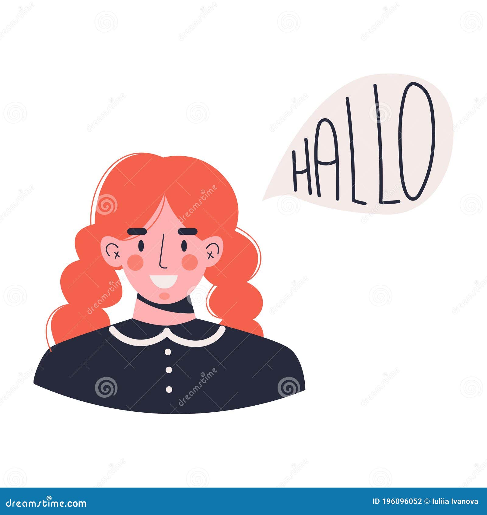 A Young Smiling Woman Says Hello in German Language. Stock Illustration ...