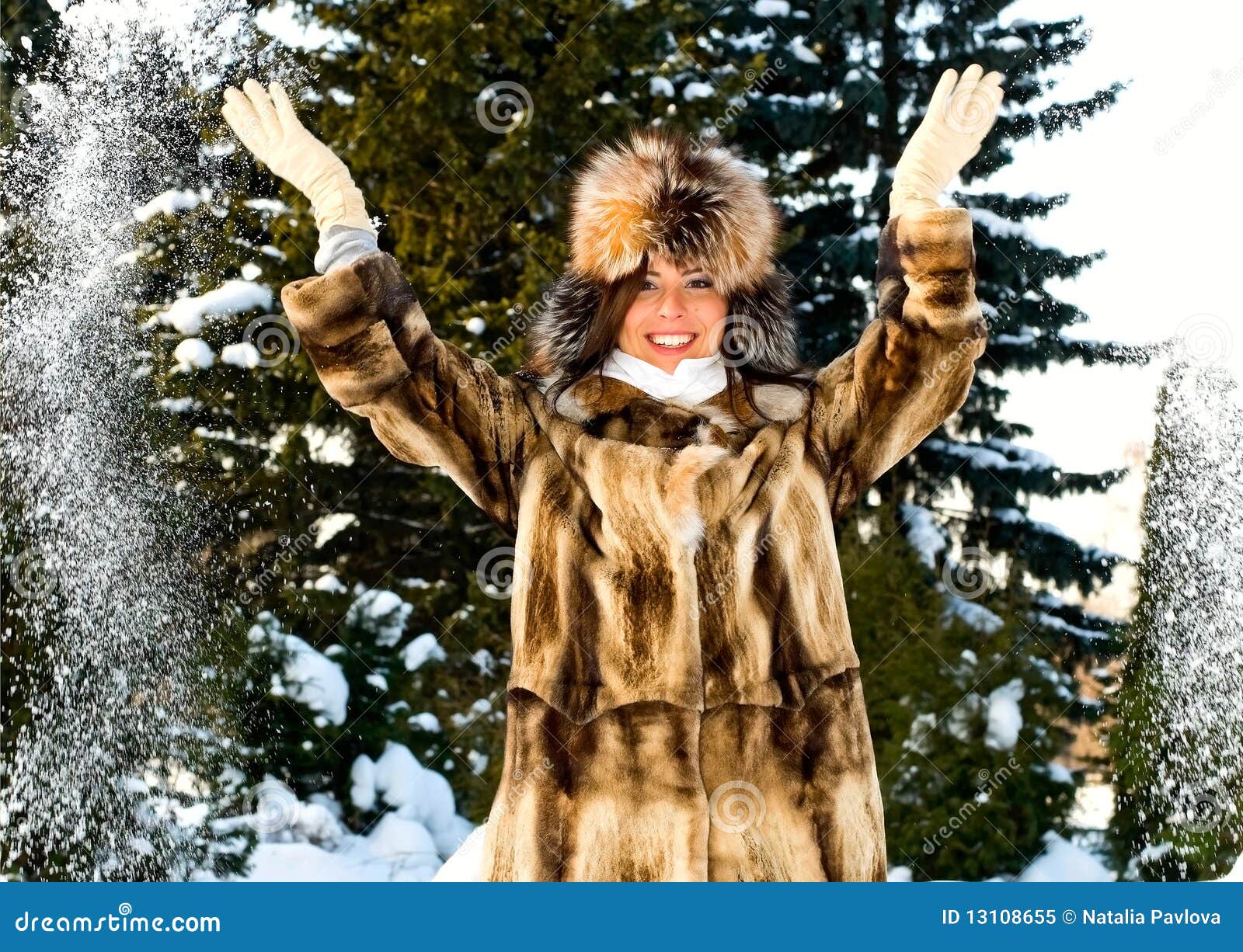 Young Smiling Woman with Snow Stock Image - Image of outdoors ...