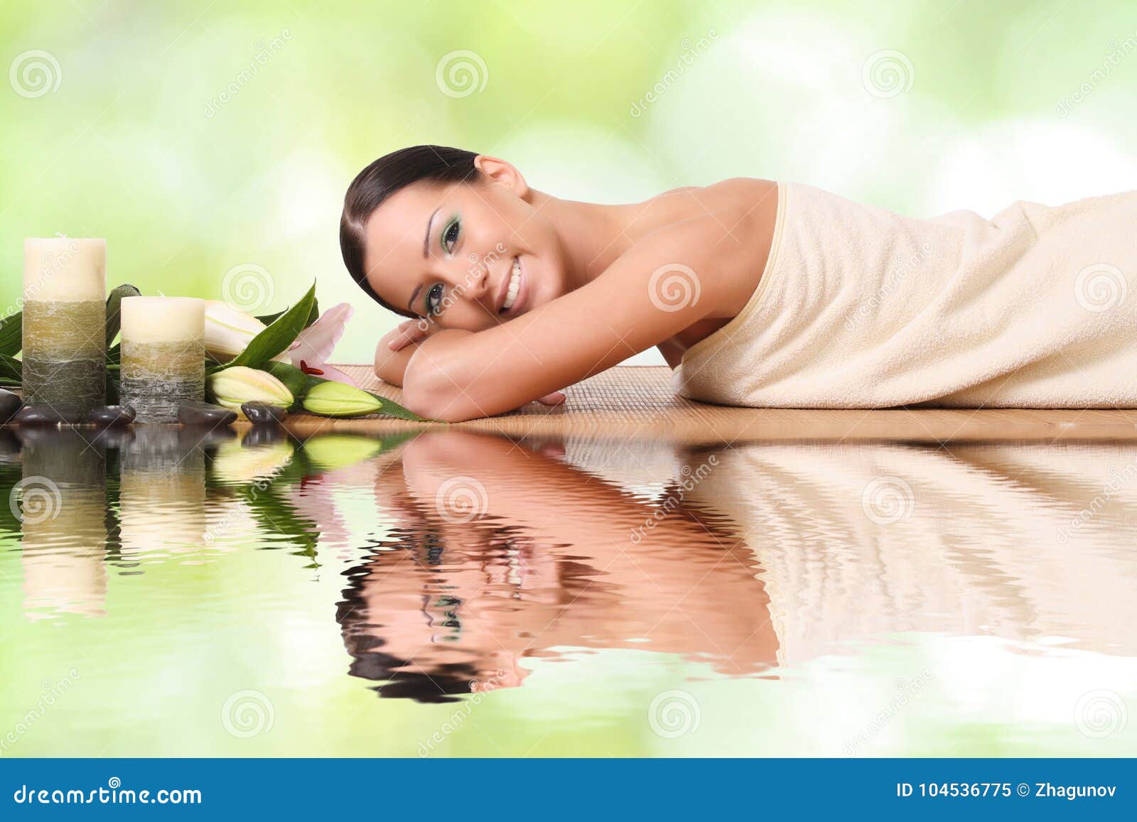 Smiling woman in a spa stock image. Image of lady, massage - 104536775