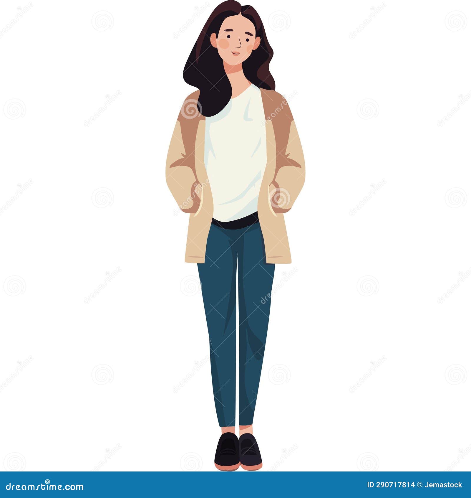 Young Smiling Woman Standing Character Stock Illustration ...