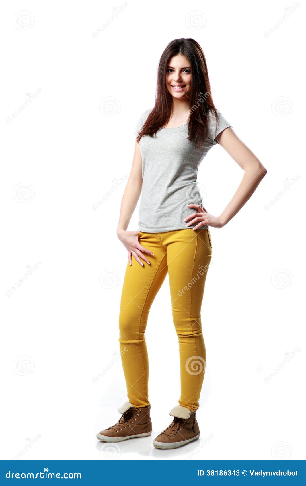 Young Smiling Woman Standing Stock Image - Image of happy, casual: 38186343