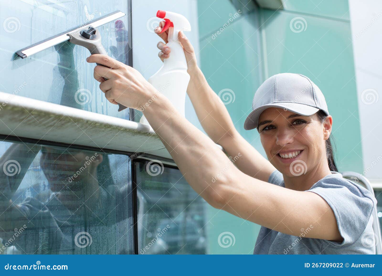 Young Smiling Woman Washing Window Stock Photo - Image of cleaning ...