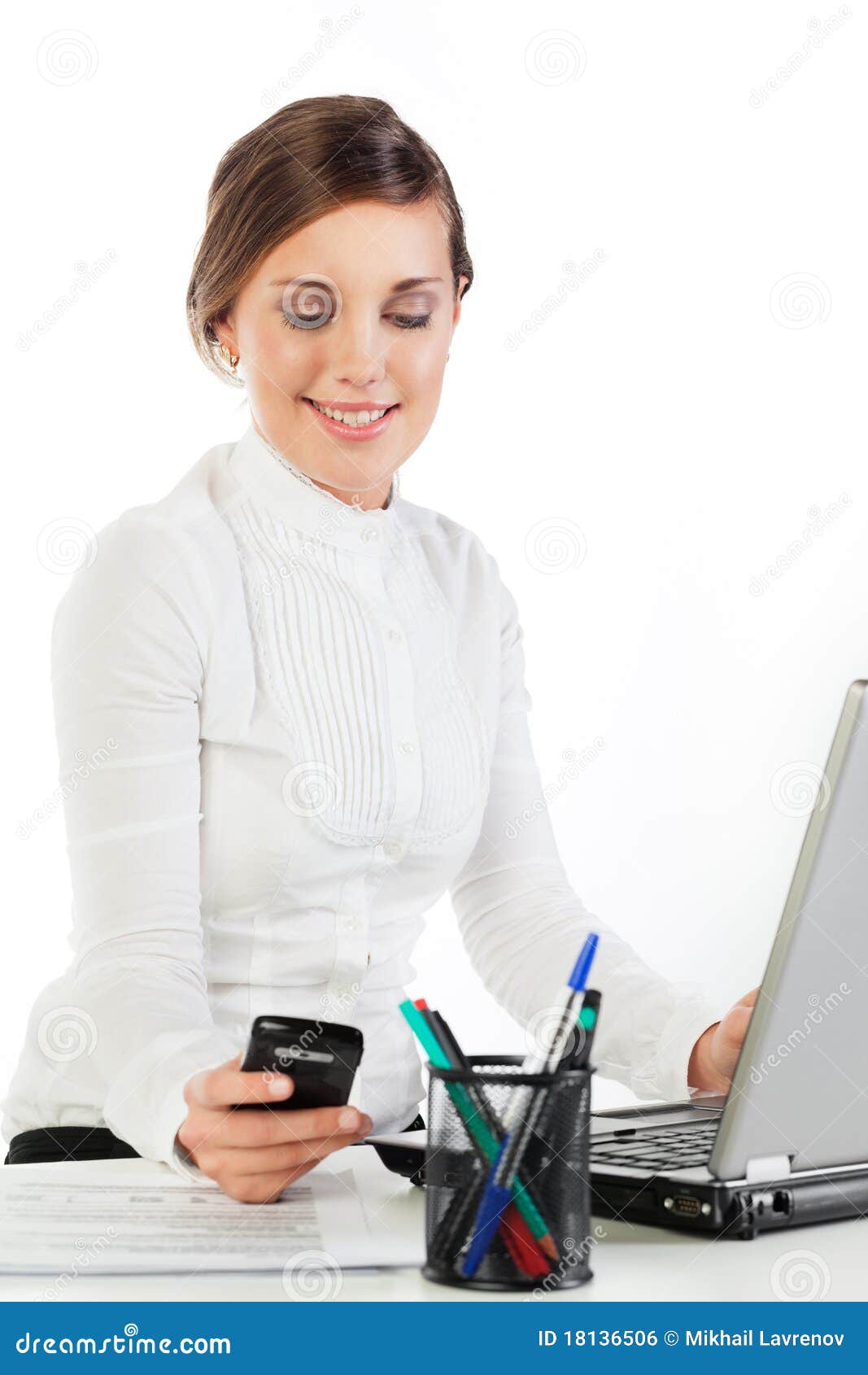 Young Smiling Woman at Work Stock Photo - Image of laptop, pretty: 18136506