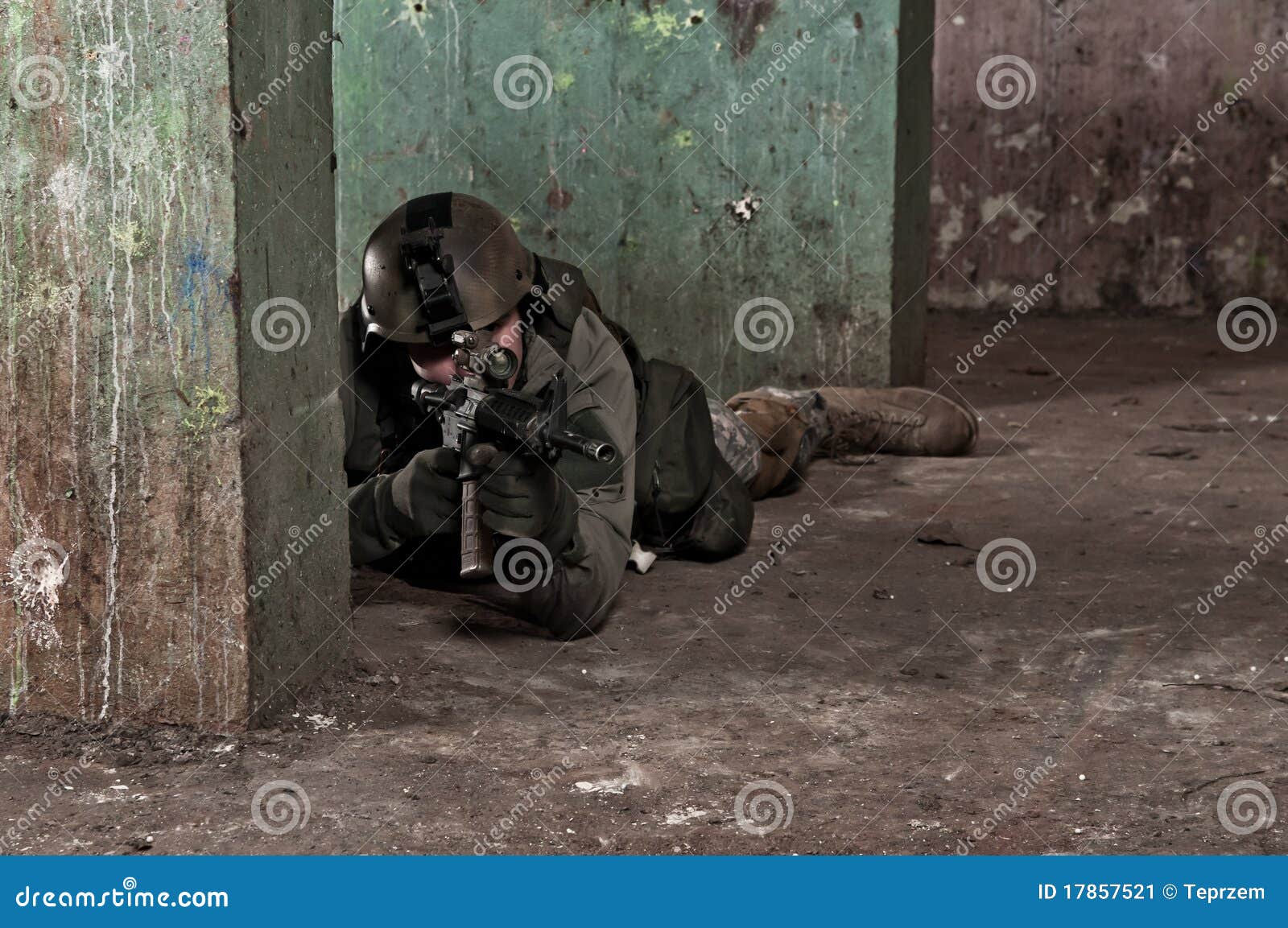 Young Soldier Behind Obstacle Stock Image - Image of special, soft ...