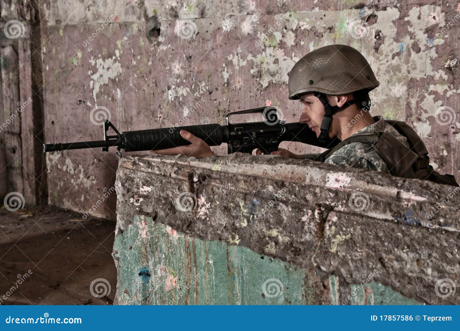 Young Soldier Behind Obstacle Stock Photo - Image of action, assault ...