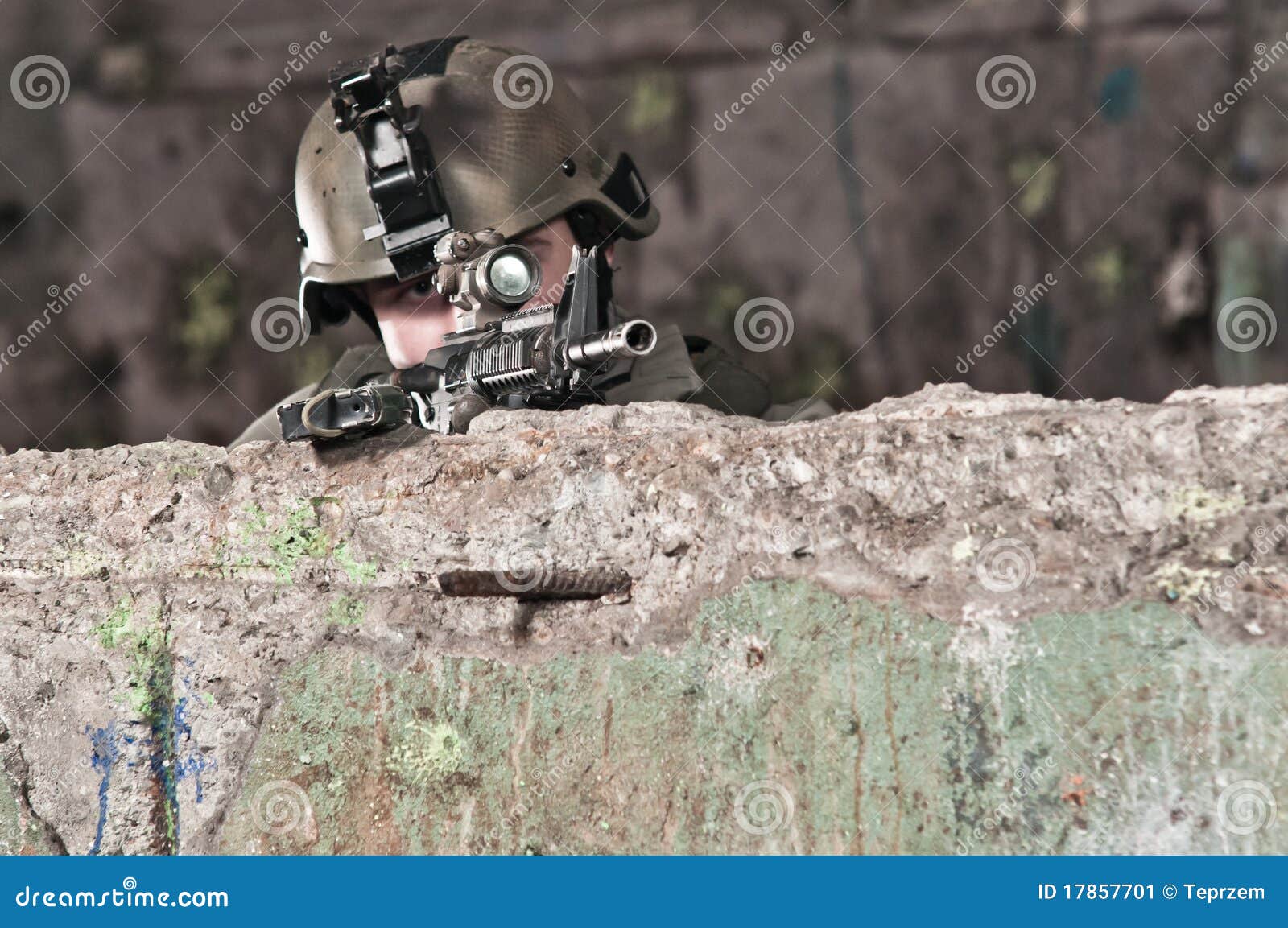 Young Soldier Behind Obstacle Stock Image - Image of aiming, special ...