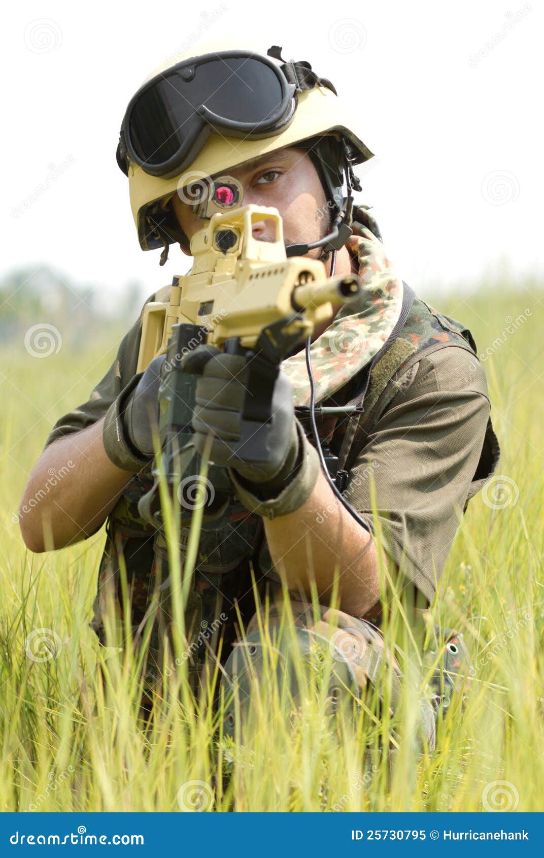 Young Soldier in Helmet Targeting Stock Image - Image of ammunition ...