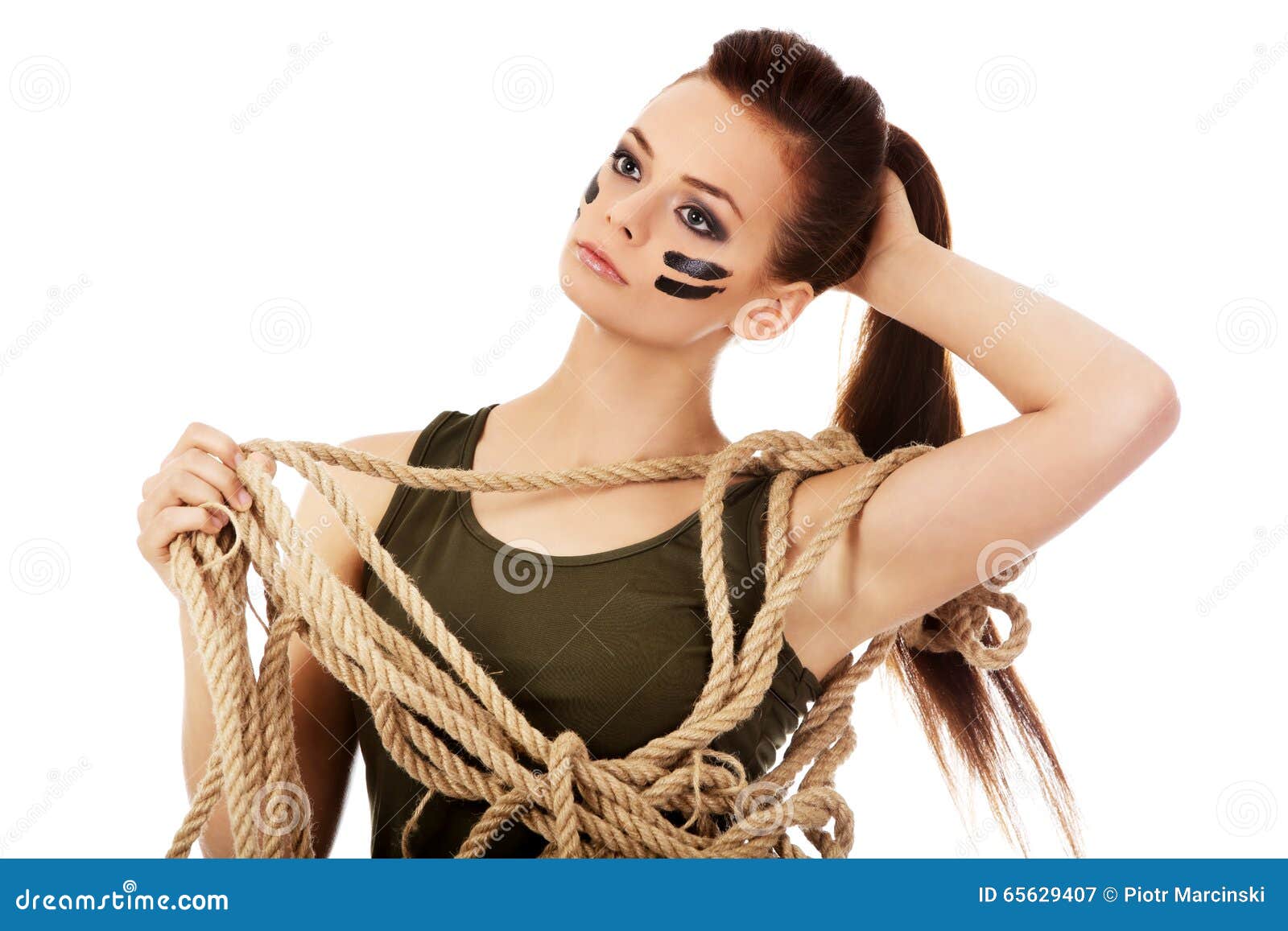 Young Soldier Woman Holding a Rope Stock Image - Image of clothing ...