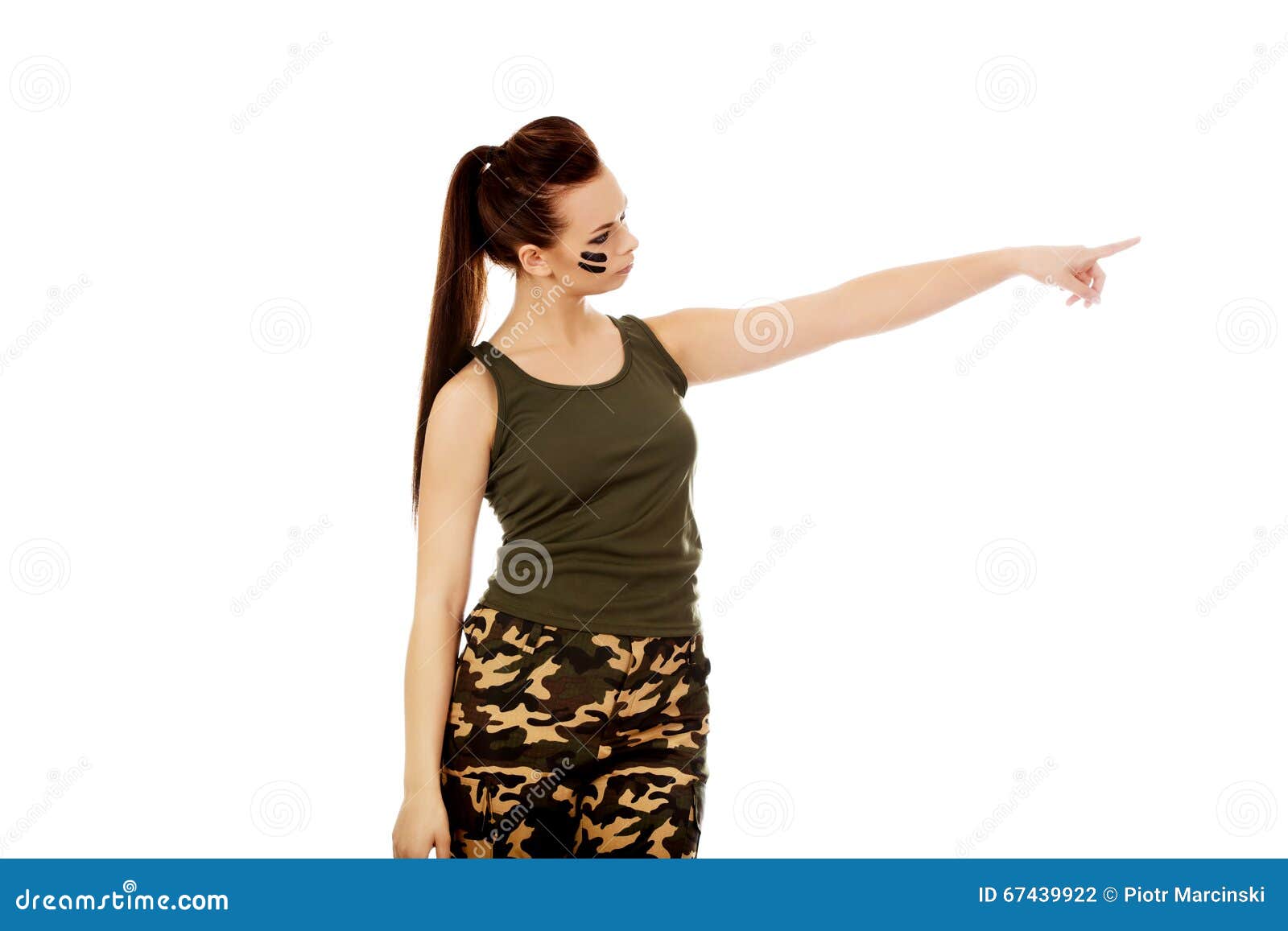 Young Soldier Woman Pointing for Something Stock Photo - Image of ...
