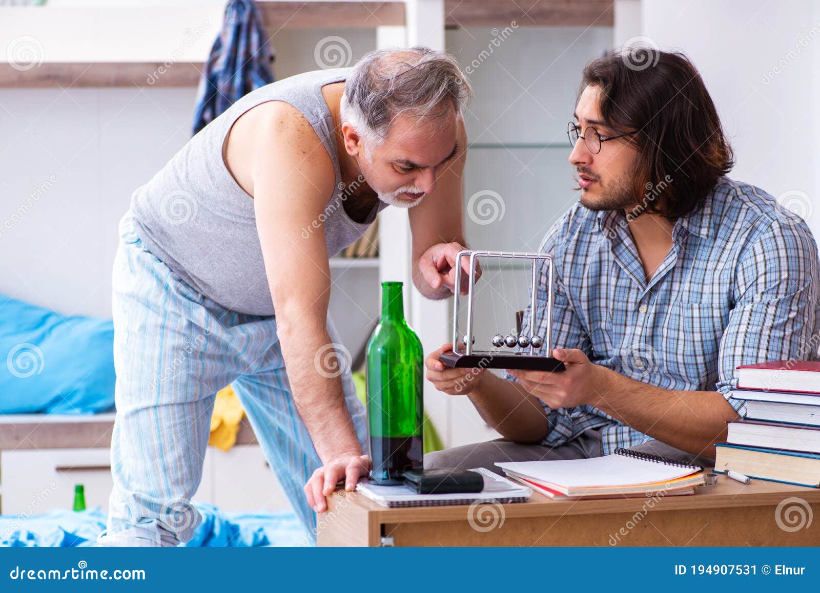 Young Son Student and Dad Alcoholic Stock Image - Image of abuse ...