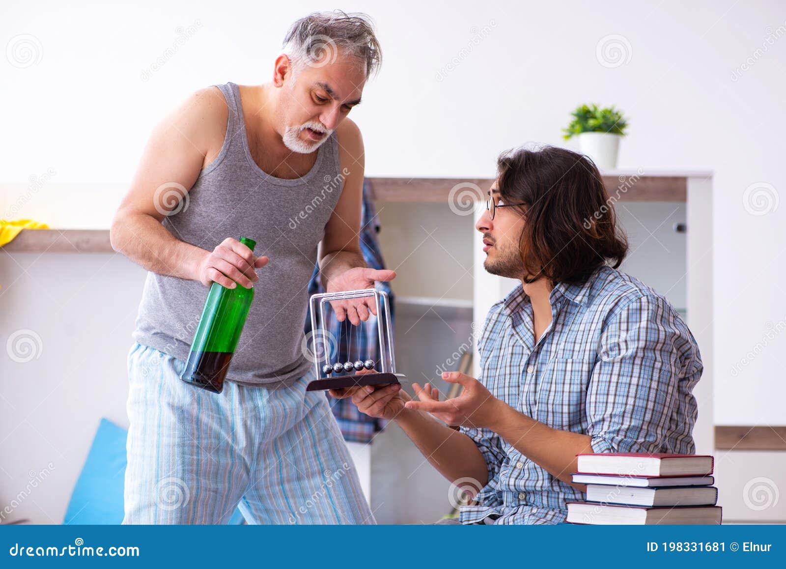 Young Son Student and Dad Alcoholic Stock Image - Image of discussing ...