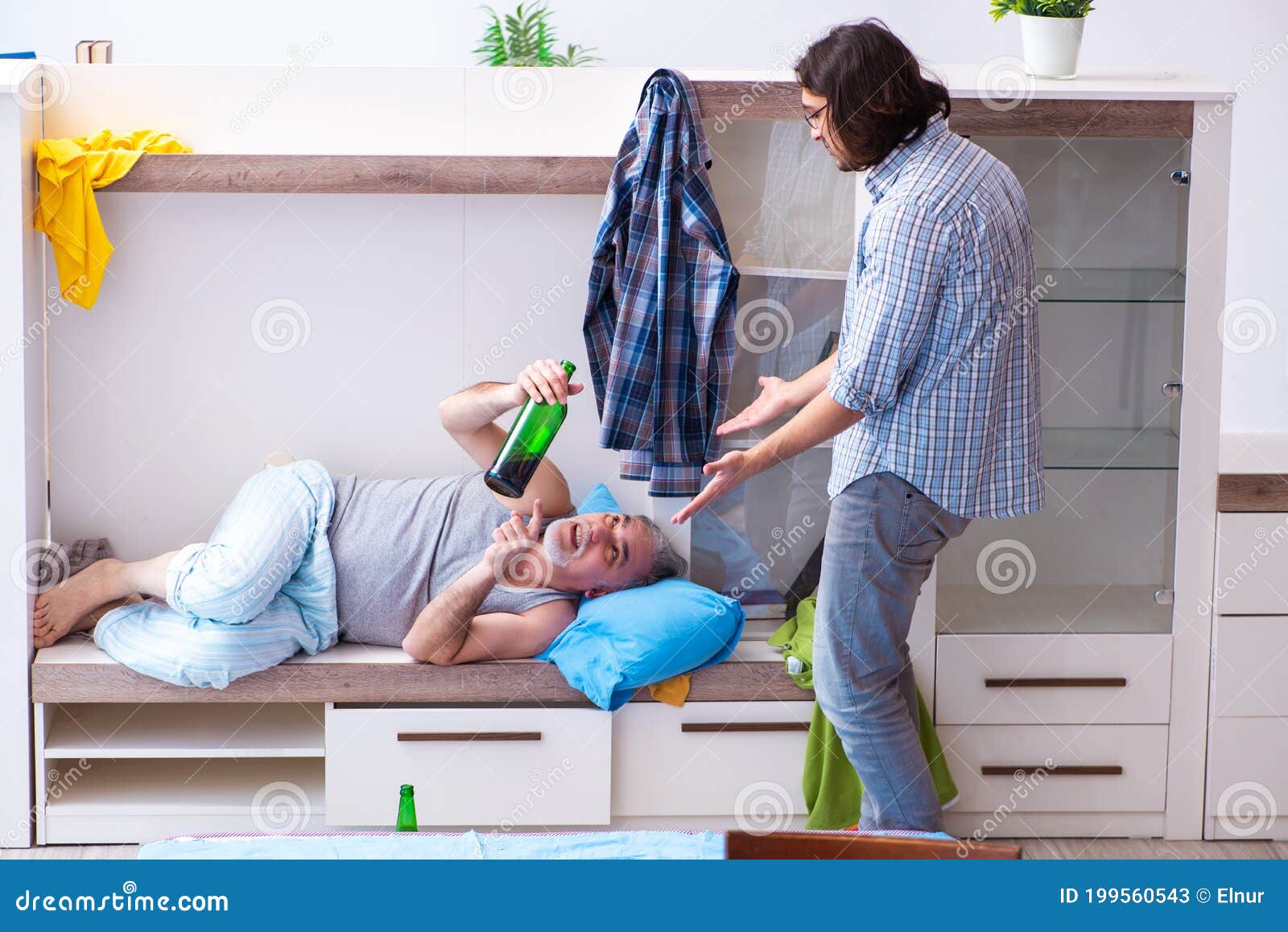 Young Son Student and Dad Alcoholic Stock Image - Image of parent ...