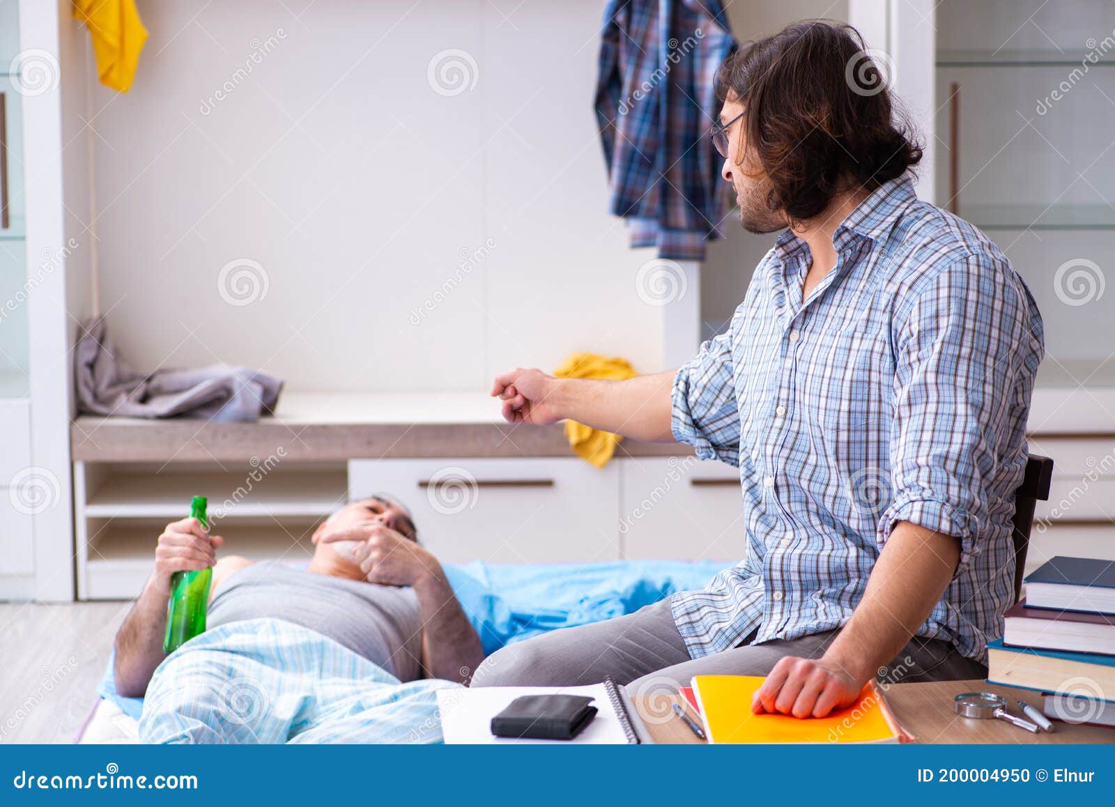 Young Son Student and Dad Alcoholic Stock Photo - Image of parent ...