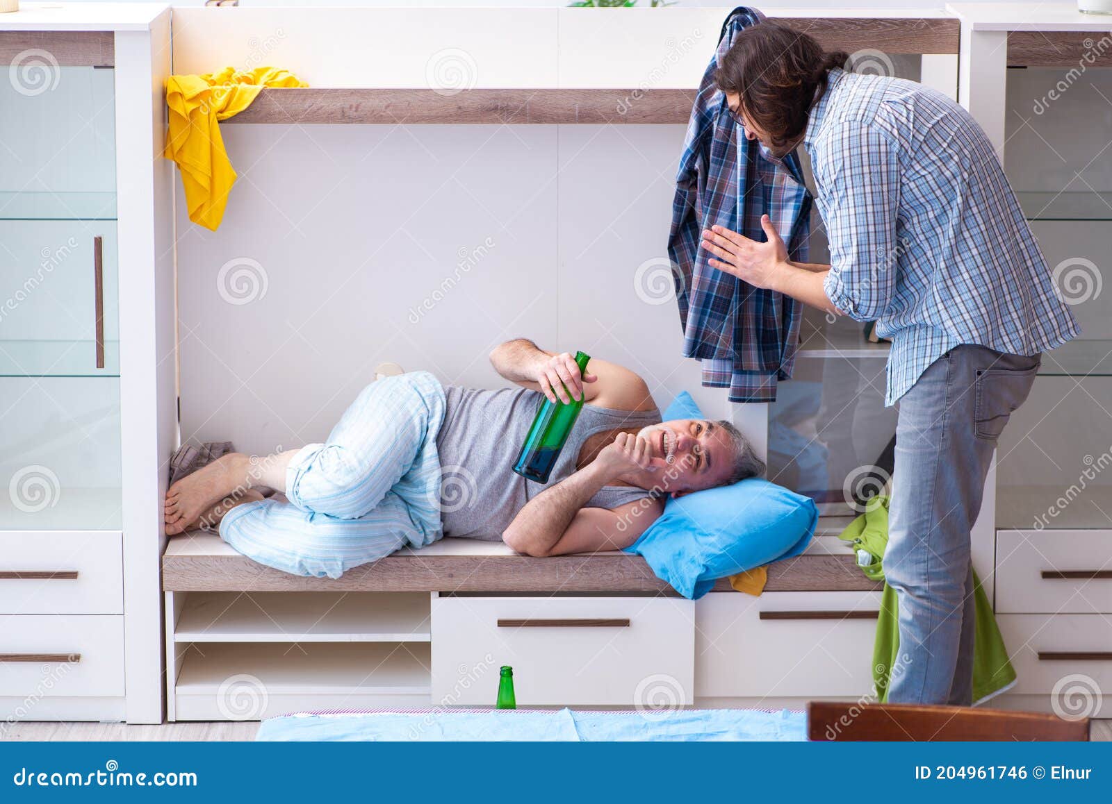 Young Son Student and Dad Alcoholic Stock Photo - Image of drinking ...