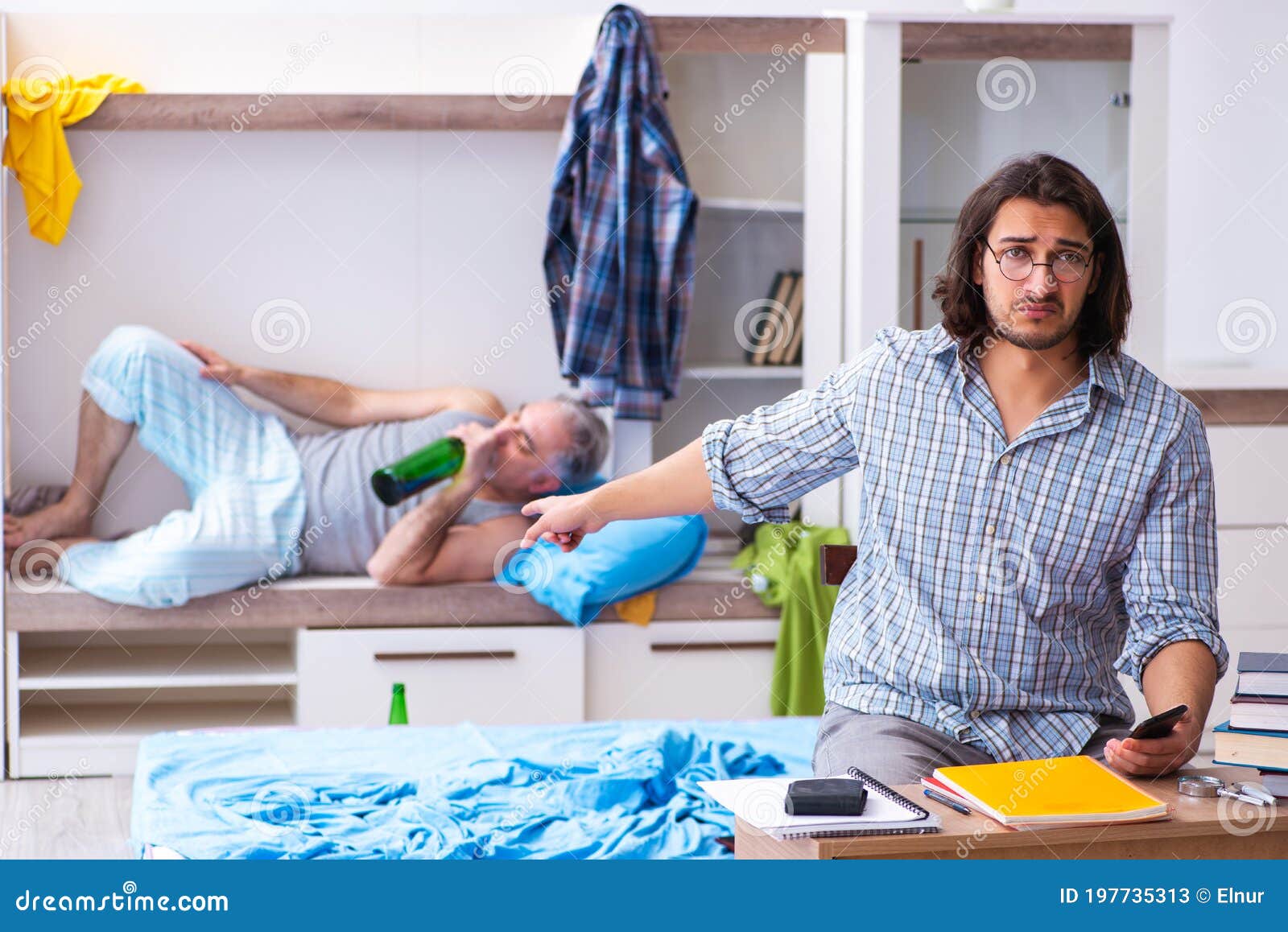 Young Son Student and Dad Alcoholic Stock Image - Image of hangover ...