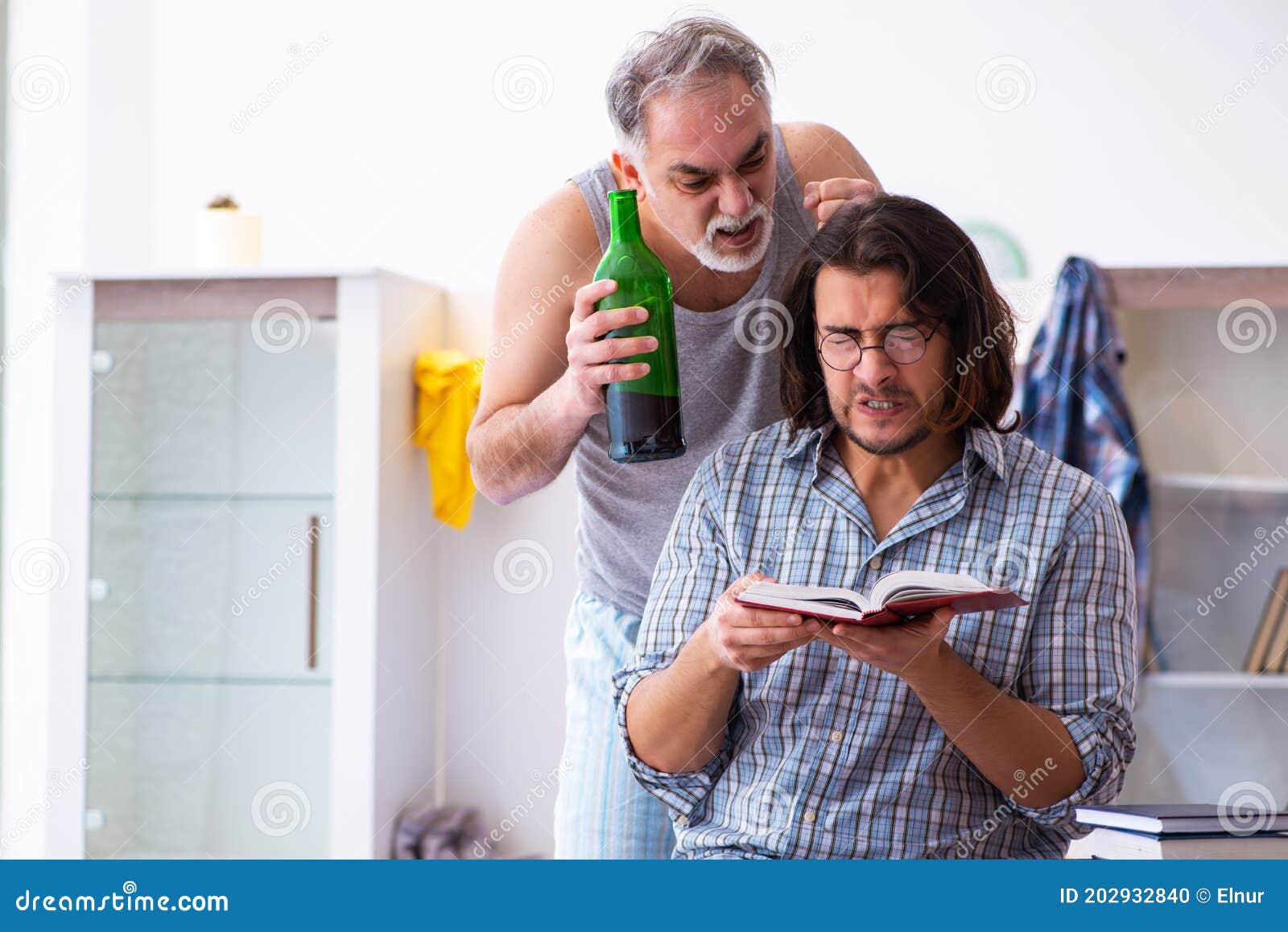 Young Son Student and Dad Alcoholic Stock Photo - Image of education ...