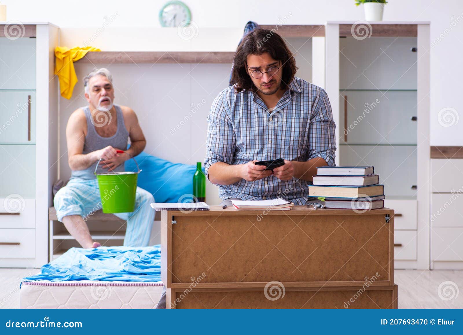 Young Son Student and Dad Alcoholic Stock Photo - Image of studying ...