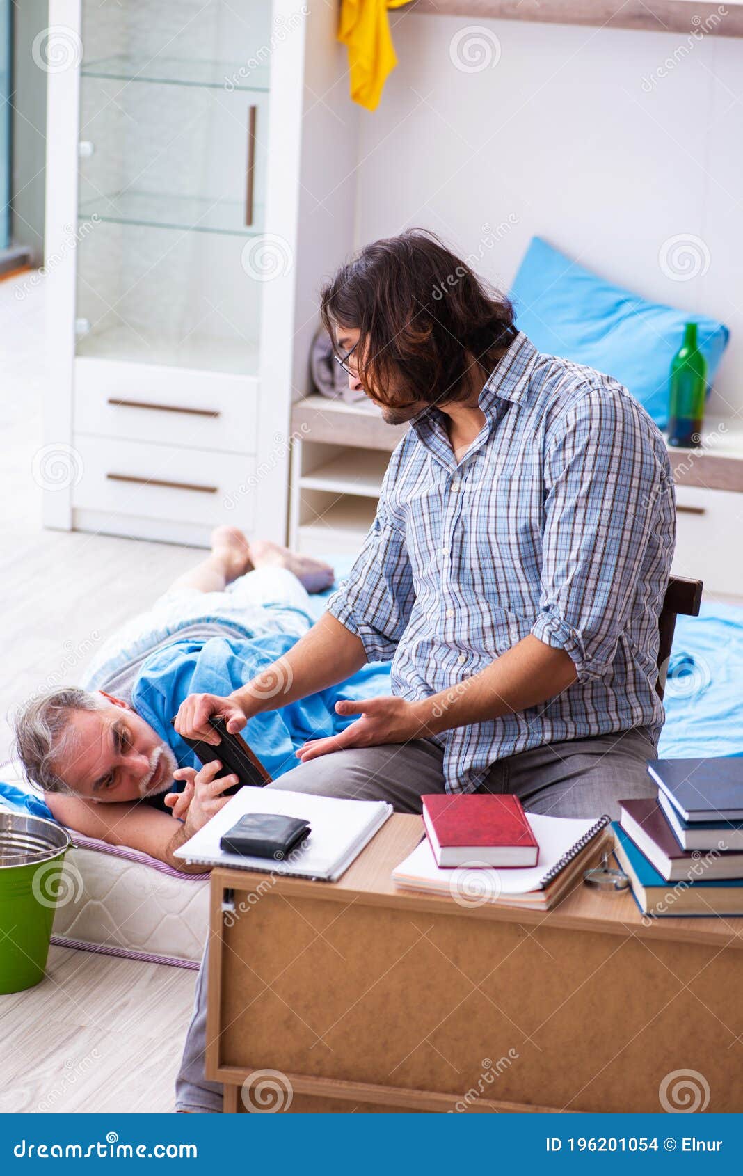 Young Son Student and Dad Alcoholic Stock Photo - Image of drunk ...
