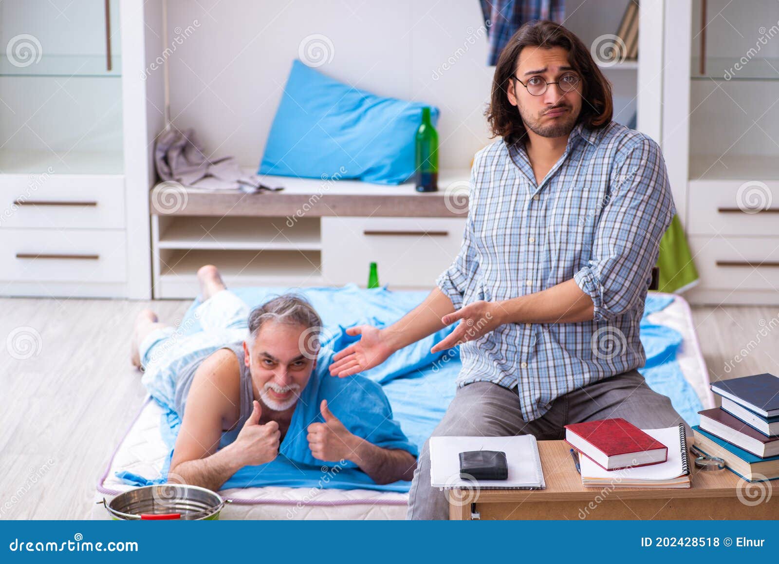Young Son Student and Dad Alcoholic Stock Photo - Image of alcoholic ...