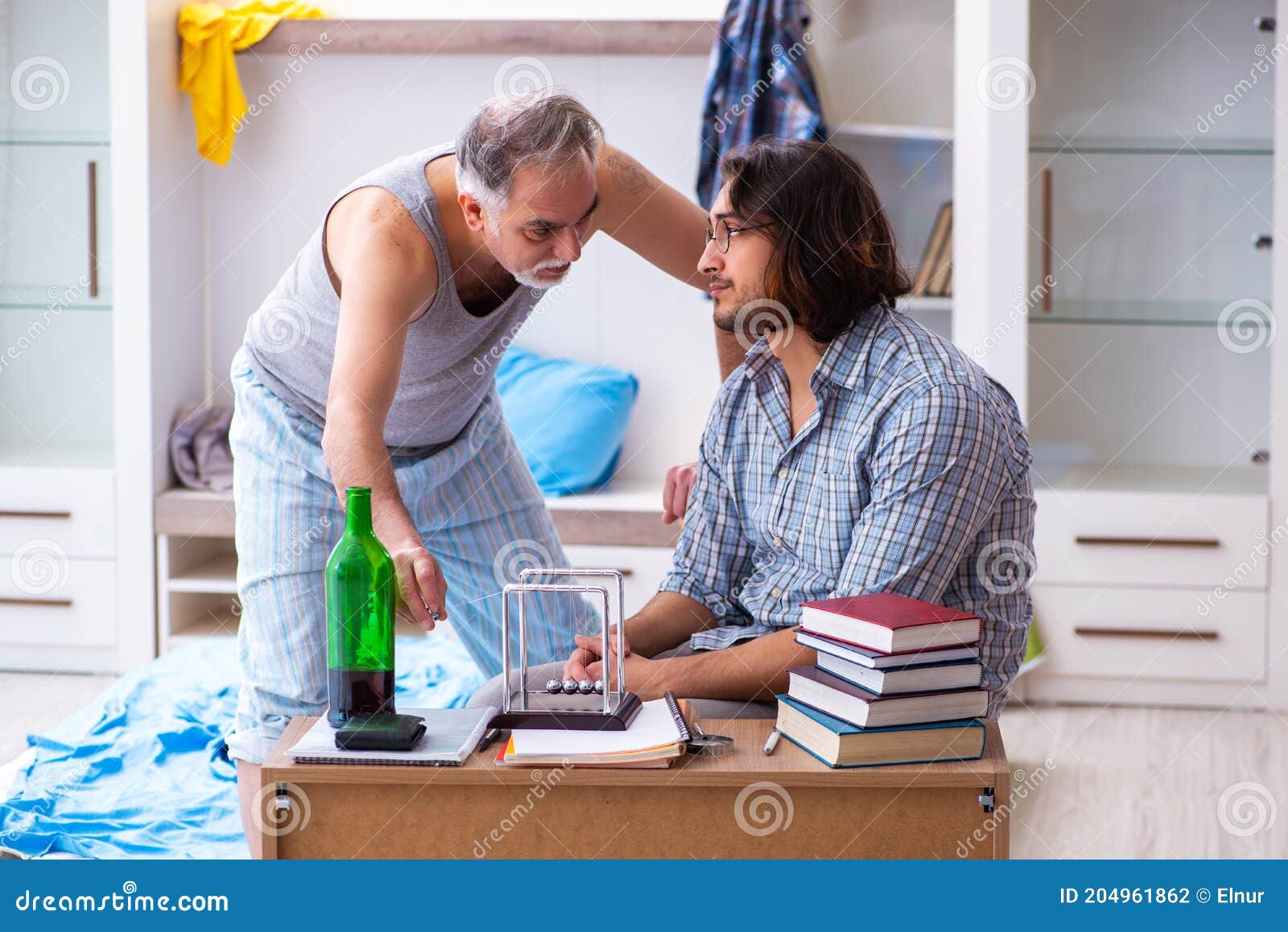 Young Son Student and Dad Alcoholic Stock Photo - Image of distracted ...