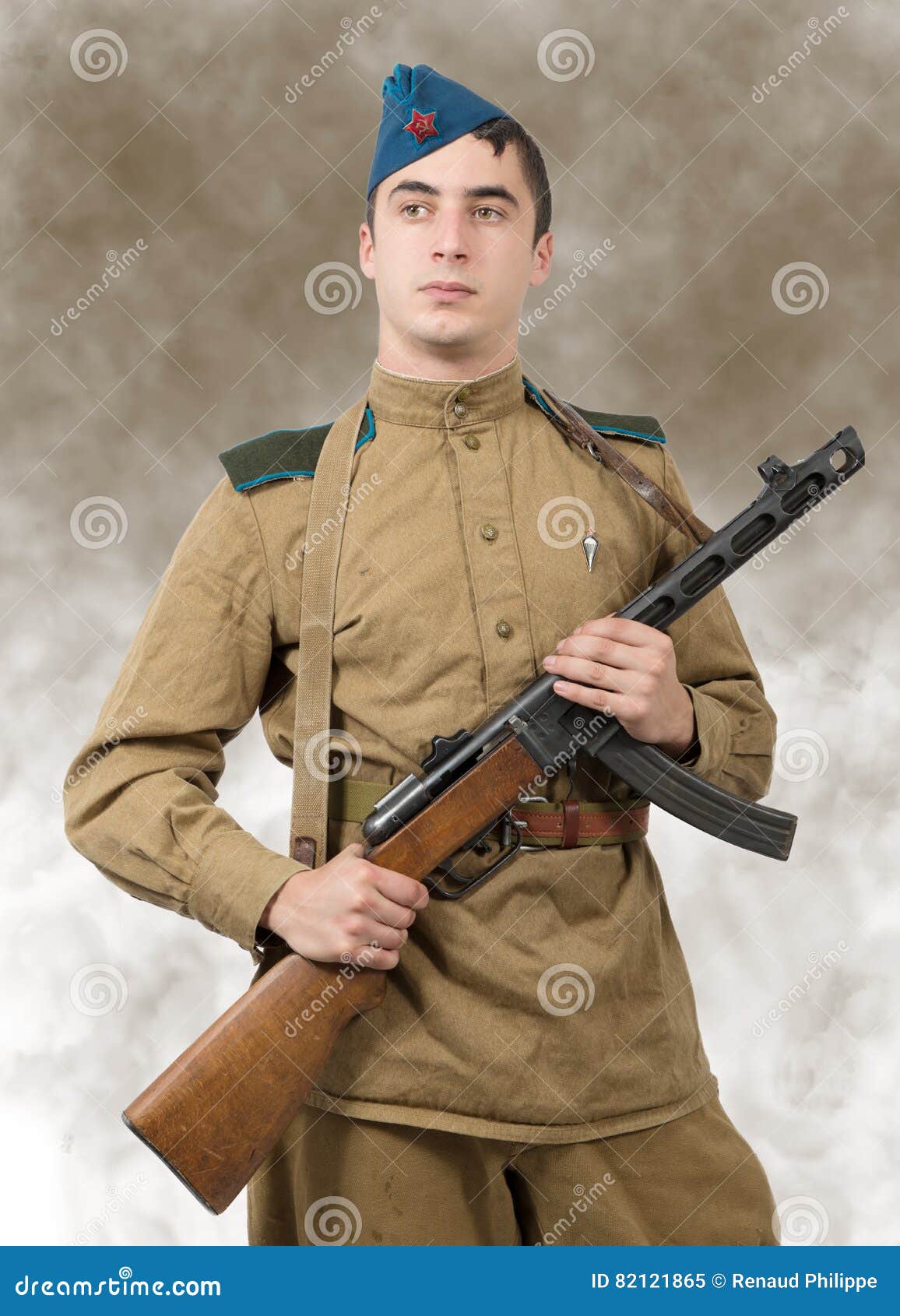 Young Soviet Soldier with Machine Gun, Ww2 Stock Image - Image of ...