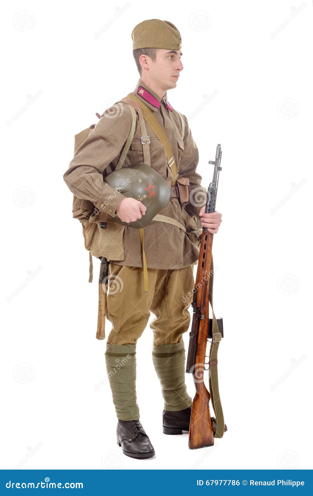 Young Soviet Soldier with Rifle on the White Background Stock Photo ...