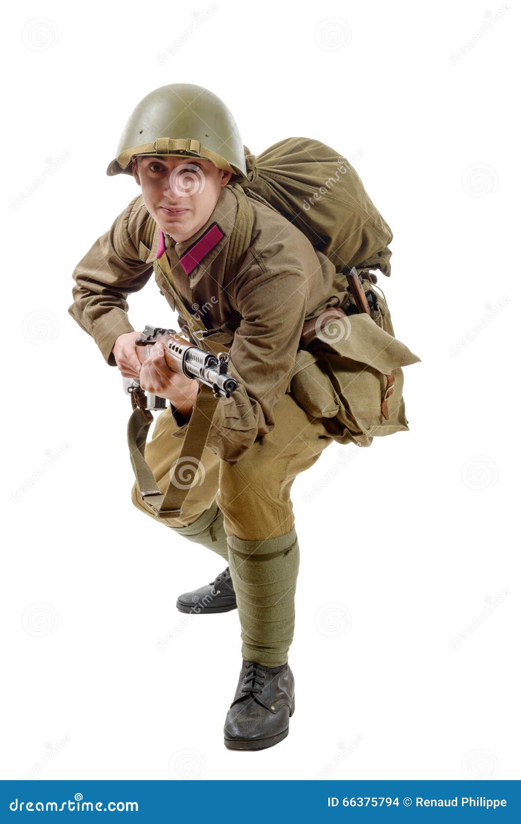 Young Soviet Soldier with Rifle on the White Background Stock Photo ...