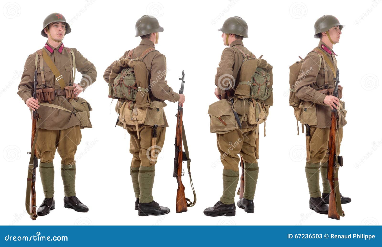 Young Soviet Soldier With SVT Rifle , Front, Profile, Back Royalty-Free ...