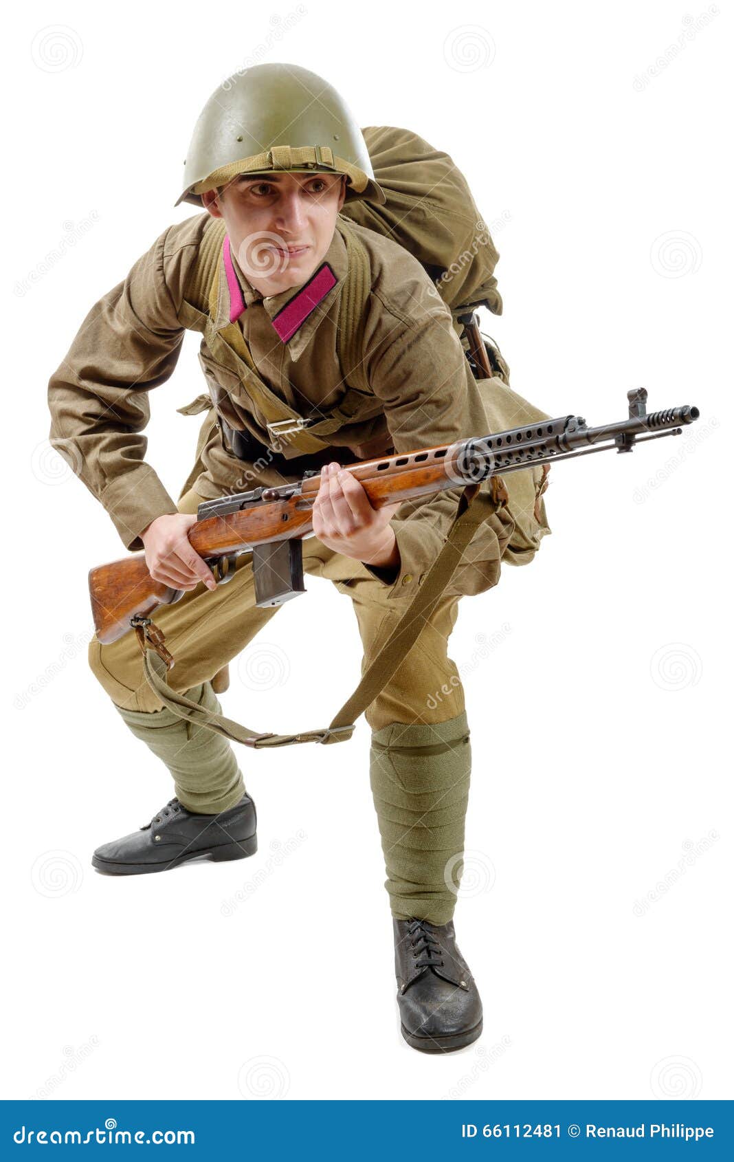 Young Soviet Soldier with SVT Rifle on the White Background Stock Image ...