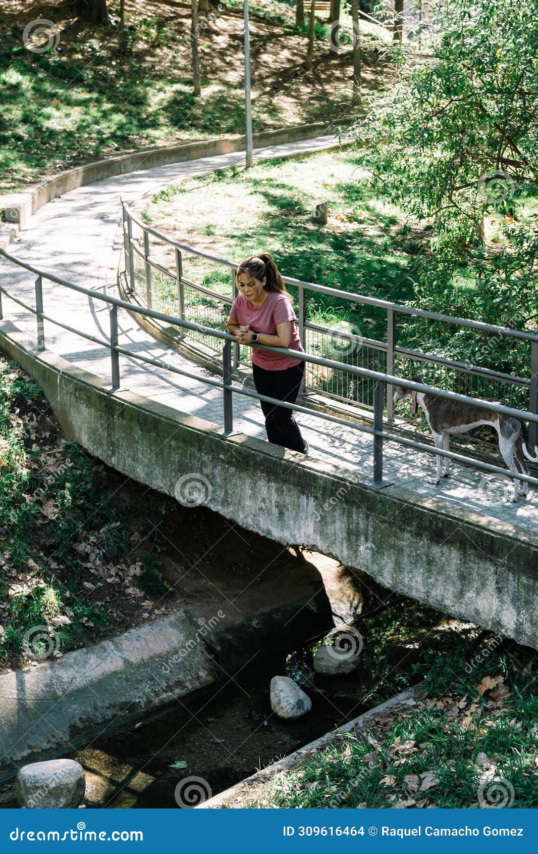Young Spanish Woman Leaning on a Bridge in a Public Park Stock Photo ...