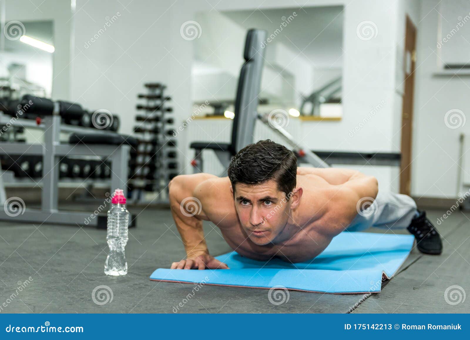 Young and Sportive Man Doing Plank Exercise in Gym Stock Image - Image ...