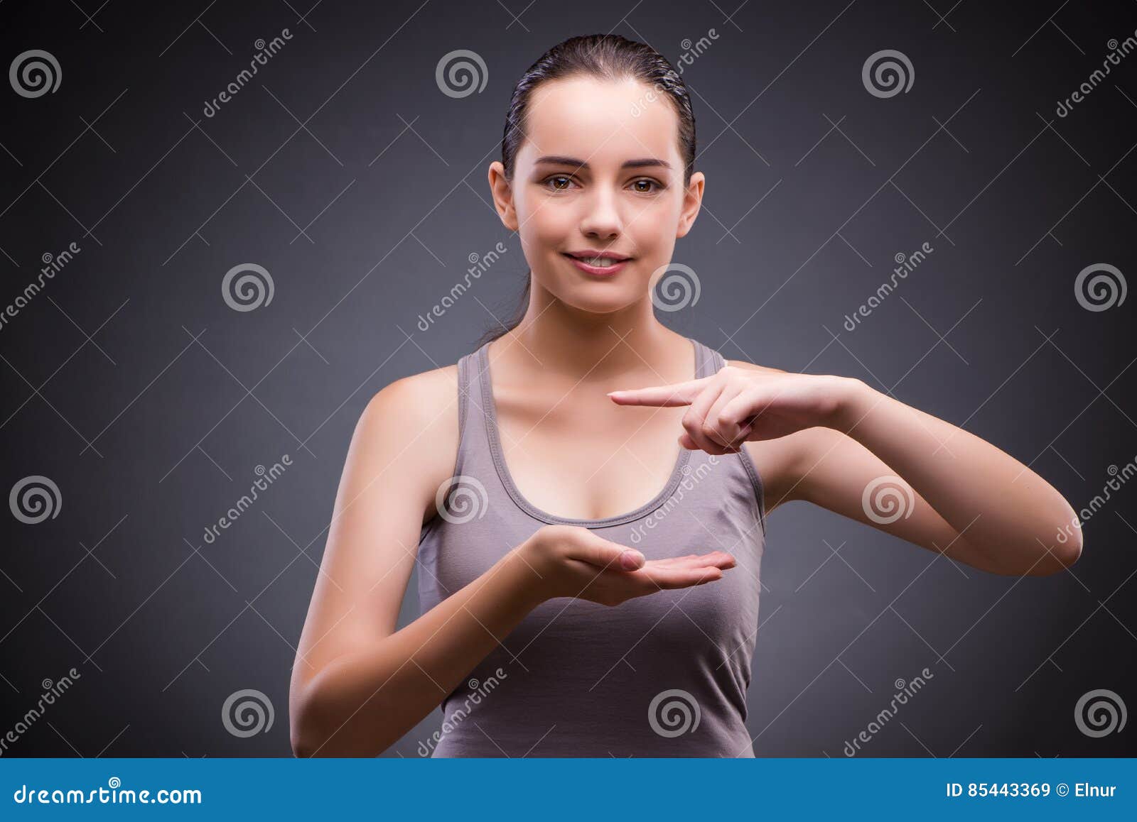 The Young Sports Girl Pressing Virtual Button Stock Image - Image of ...