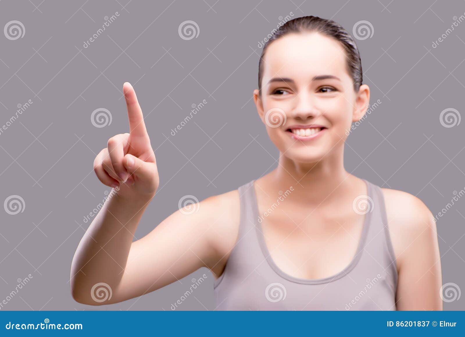 The Young Sports Girl Pressing Virtual Button Stock Image - Image of ...