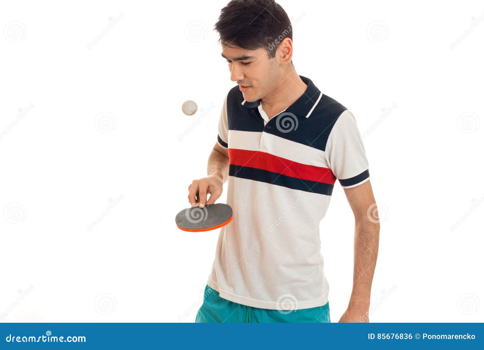 Young Sports Man Practicing Ping-pong Isolated on White Background ...