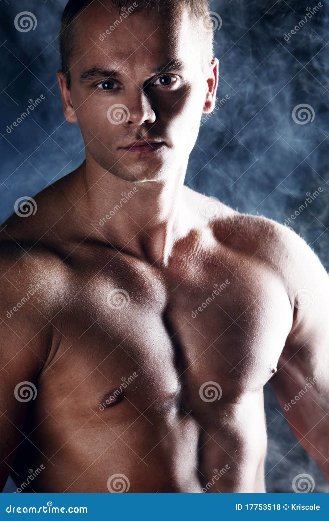 Young Sporty Man Over Smoke. Stock Photo - Image of flex, naked: 17753518