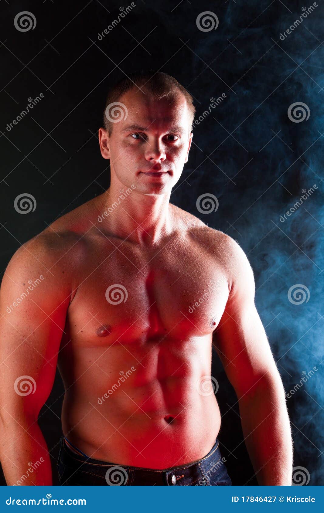 Young Sporty Man Over Smoke. Stock Image - Image of abdomen ...